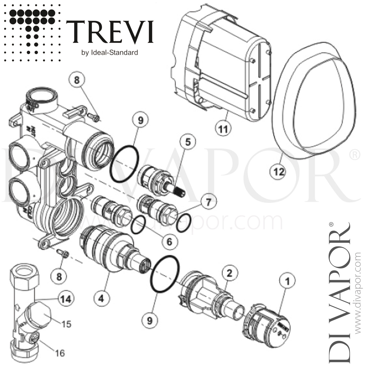 Trevi TT Built-In Shower Valve A3969NU Spare Parts - IDL DV 411