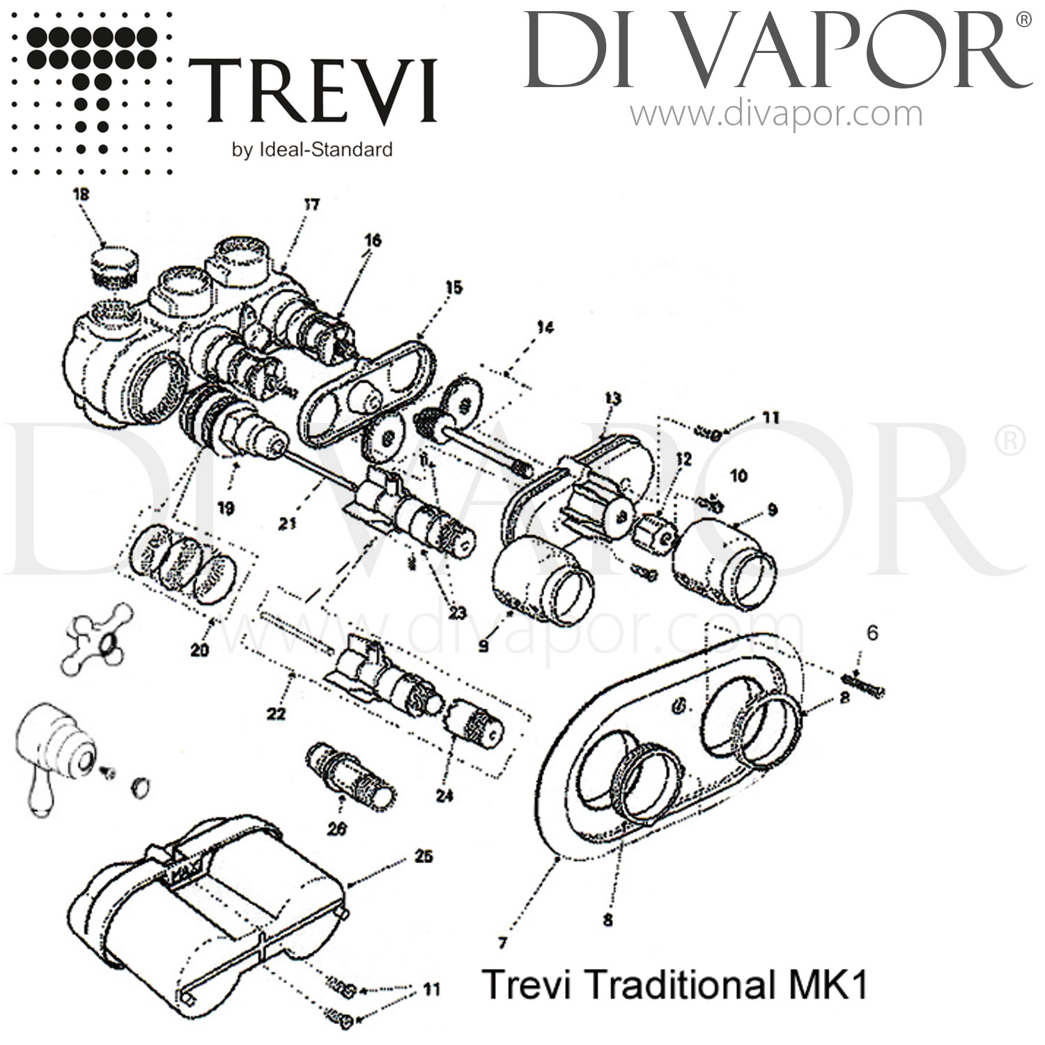 Trevi Traditional MK1 Built-In Shower Valve Spare Parts - IDL DV 412