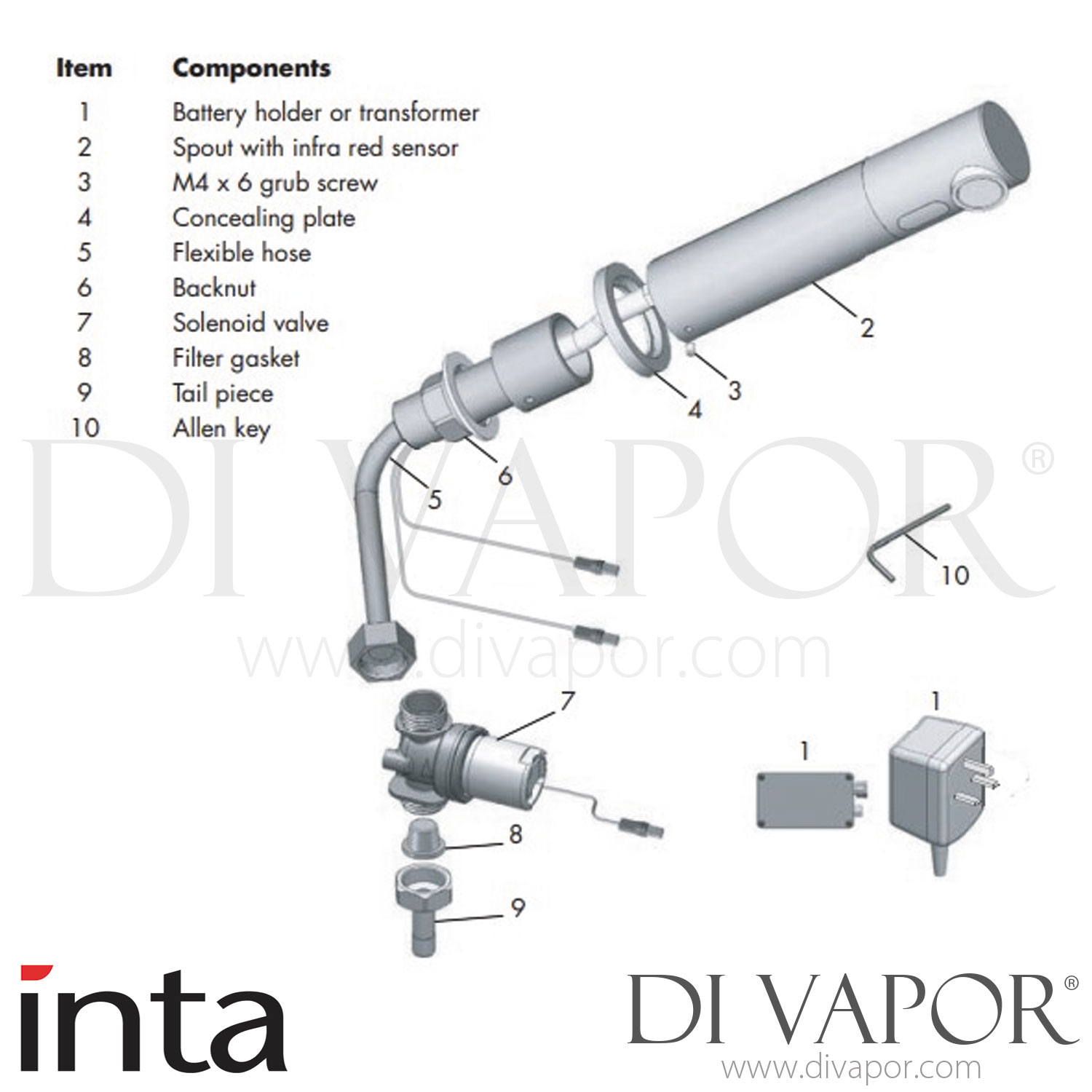 Inta IR270CP Infrared Tubular Tap 170mm Length (Battery Operated) Spare ...