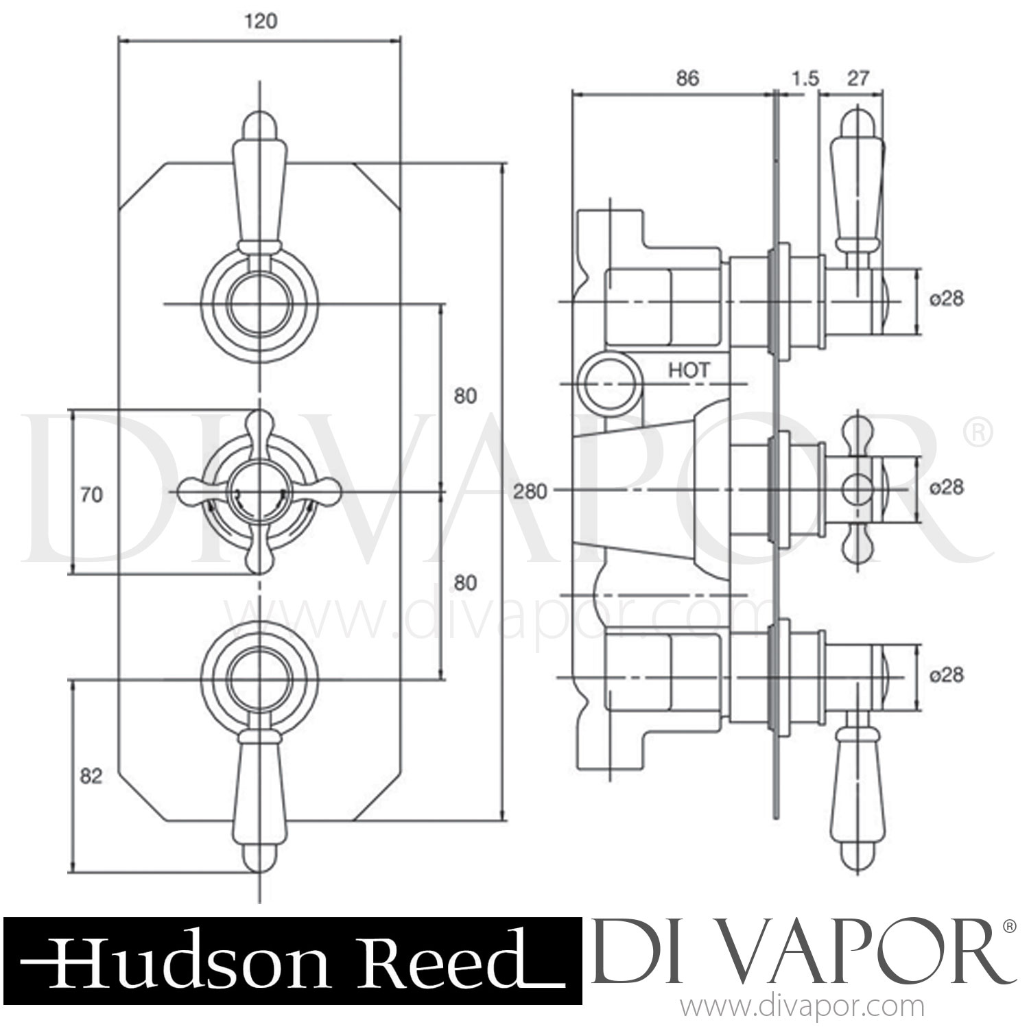 Hudson Reed / Ultra ITY317 Victorian Triple Concealed Valve Shower ...