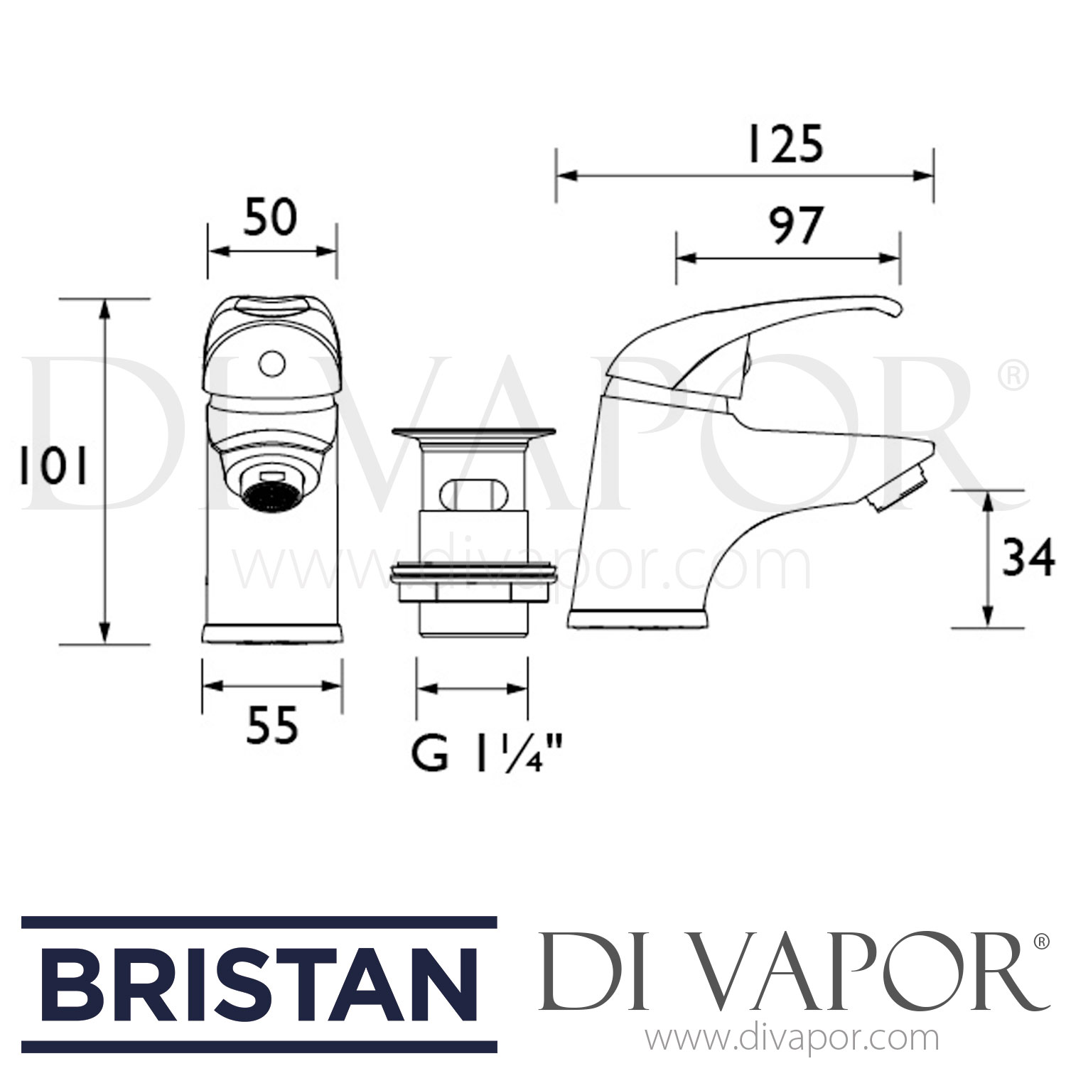 Bristan J MBAS C Java Miniature Basin Mixer with Clicker Waste Spare Parts