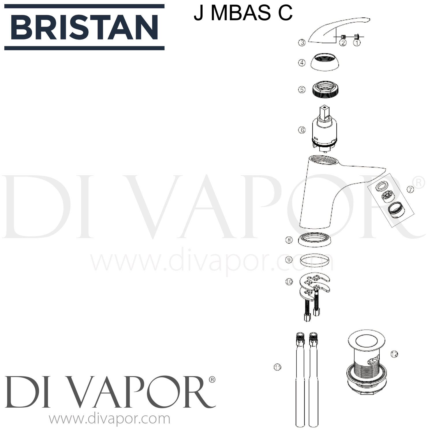 Bristan J MBAS C Java Miniature Basin Mixer with Clicker Waste Spare Parts