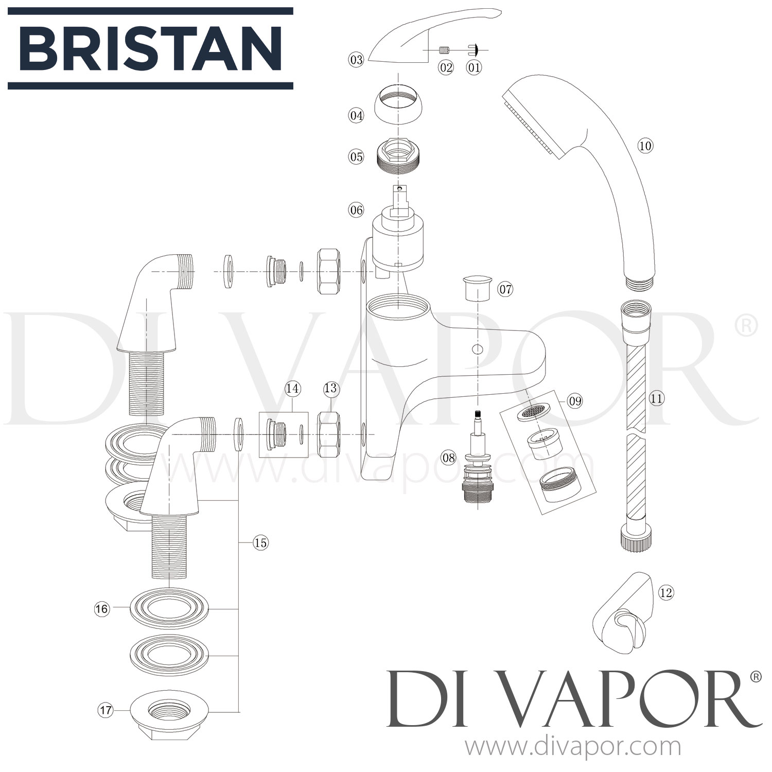 Bristan J PBSM C Java Pillar Bath Shower Mixer Spare Parts