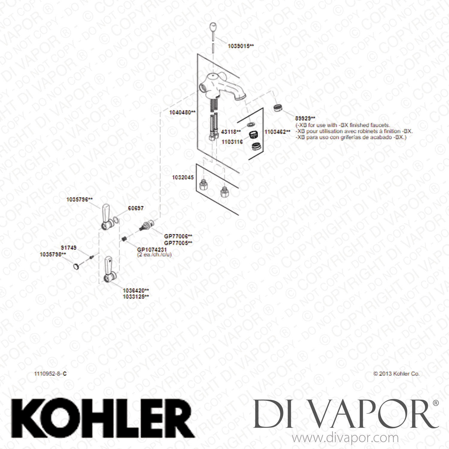 Kohler Single-Handle Bathroom Sink Tap, 1.2 GPM (K-10579-4-BN) Spare Parts