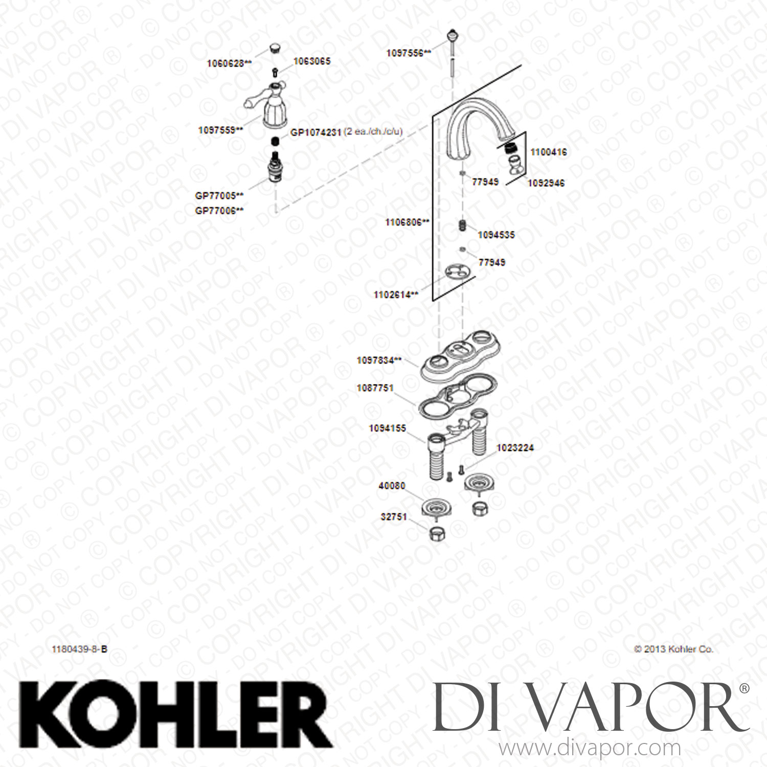 Kohler Centerset Bathroom Sink Tap, 1.2 GPM (K-13490-4-2BZ) Spare Parts