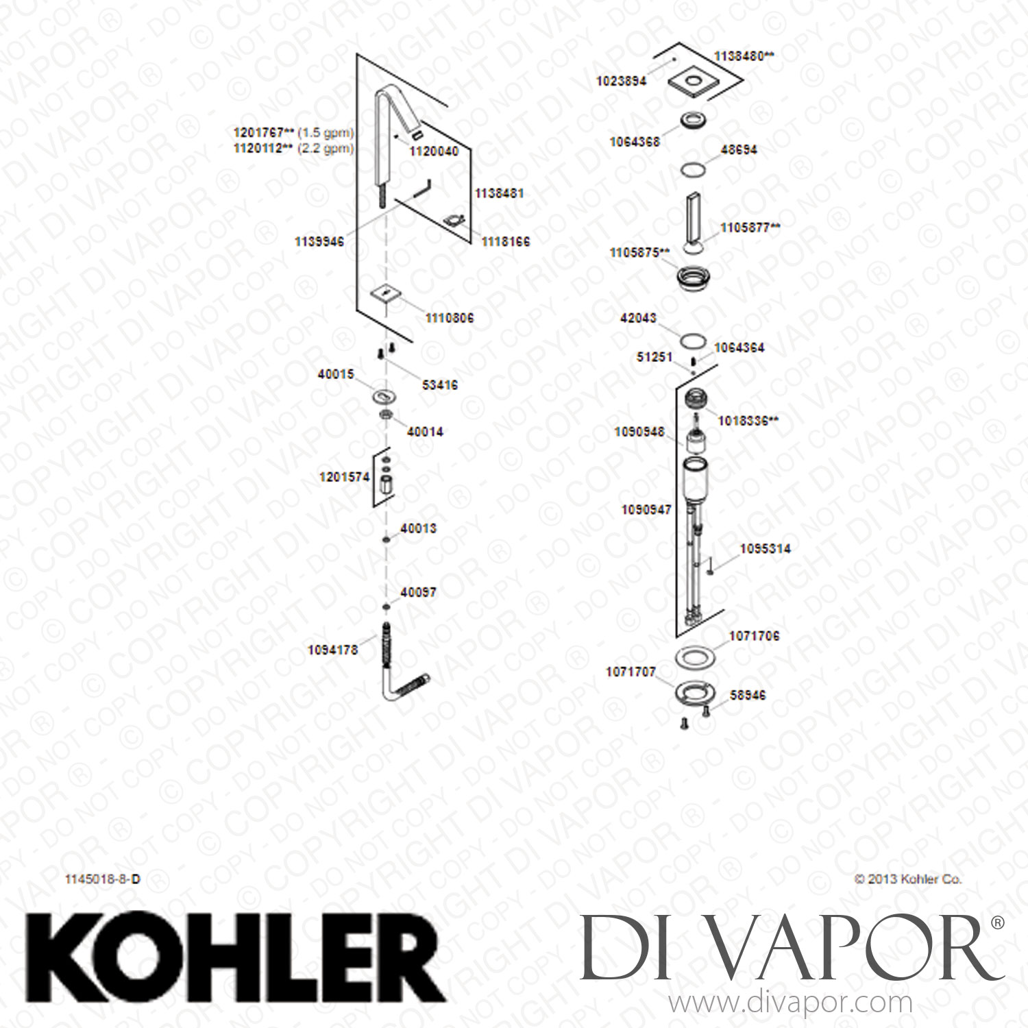 Kohler Single-Handle Bathroom Sink Tap, 1.2 GPM (K-14660-4-CP) Spare Parts