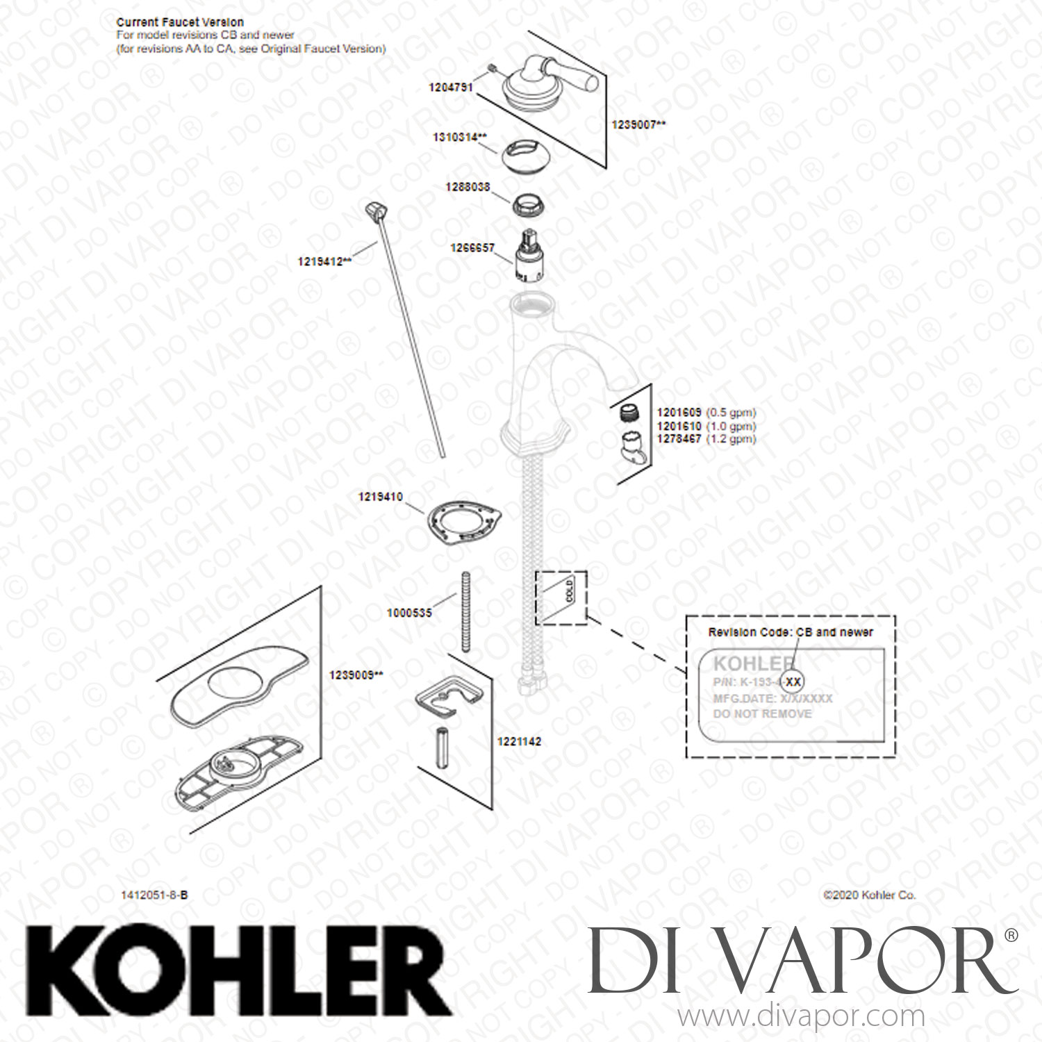 Kohler Single-Handle Bathroom Sink Tap, 1.2 GPM (K-193-4-CP) Spare Parts
