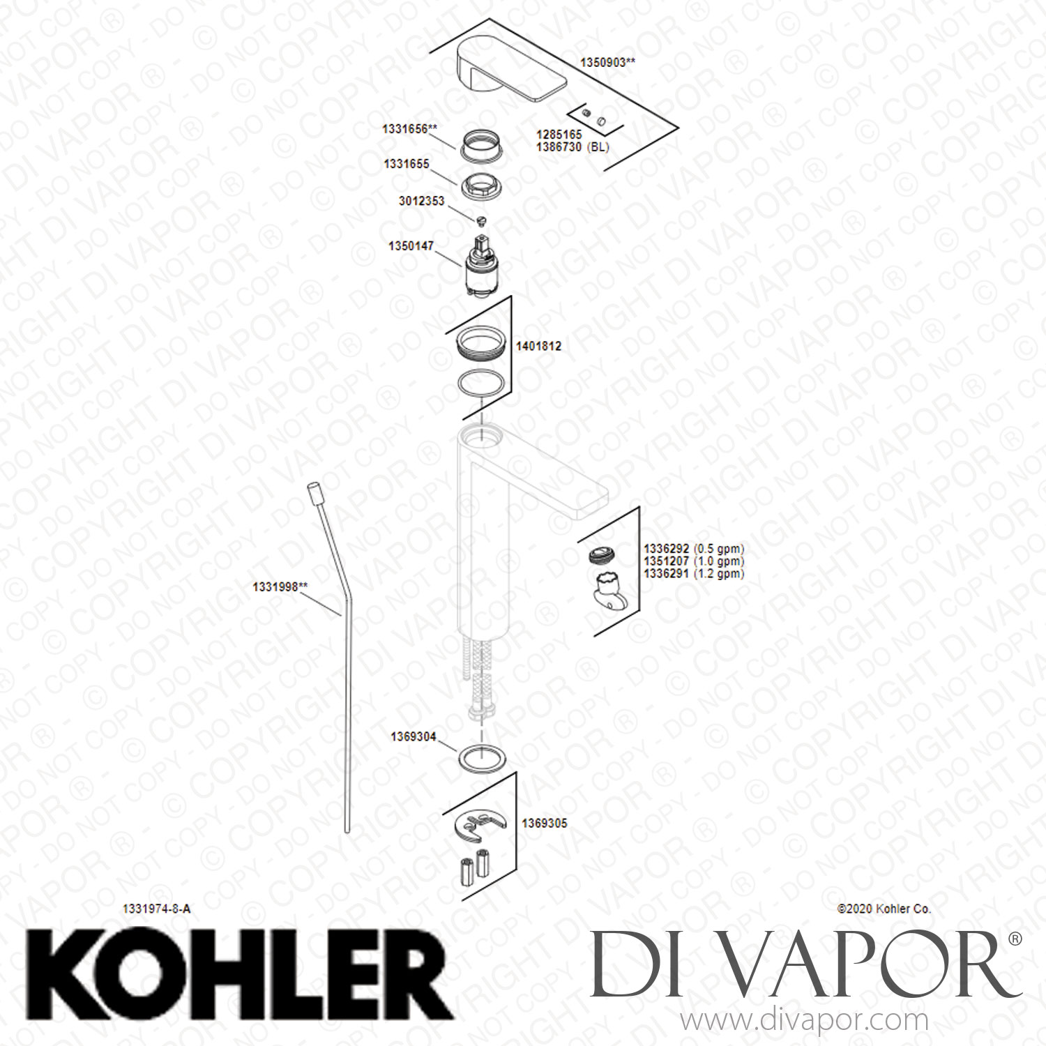 Kohler Single-Handle Bathroom Sink Tap, 0.5 GPM (K-23472-4N-2MB) Spare ...
