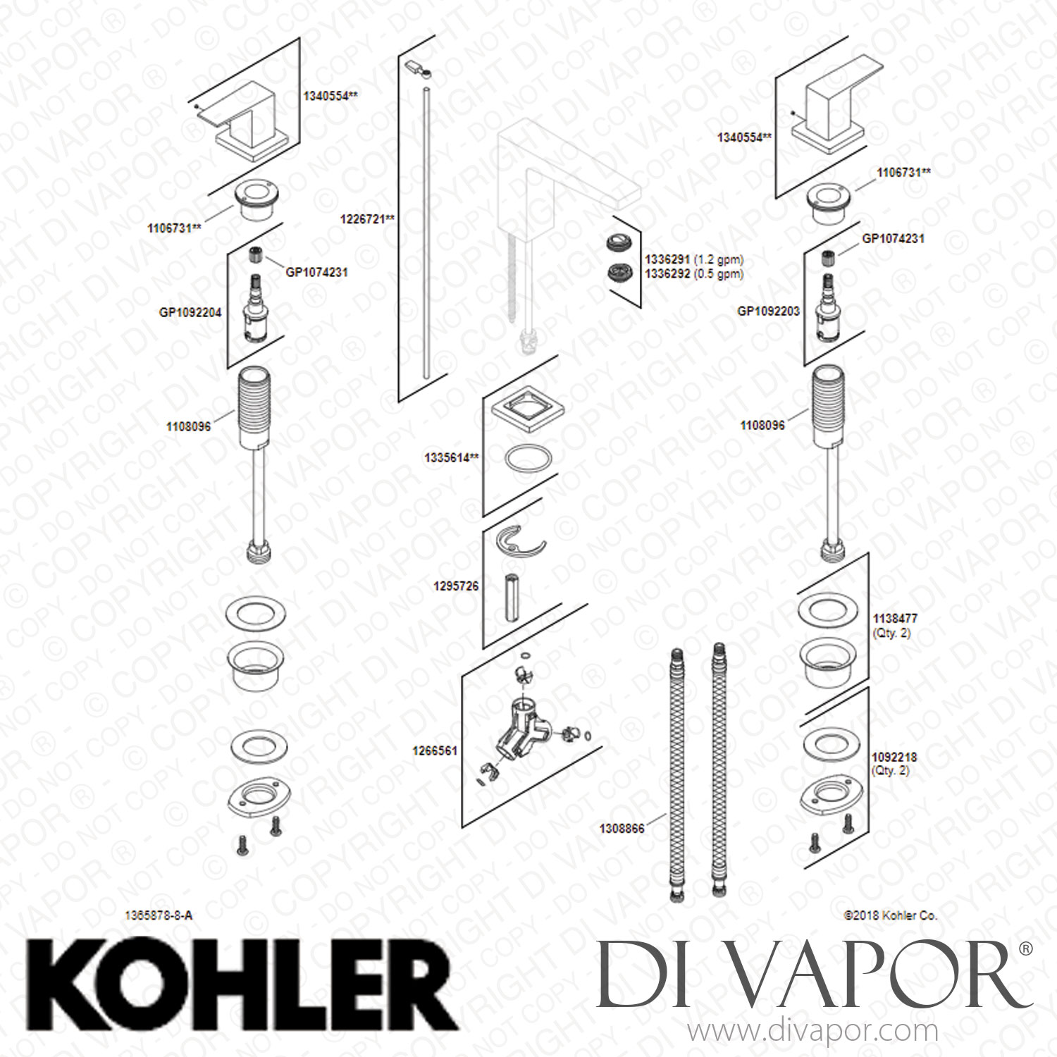 Kohler Widespread Bathroom Sink Tap, 0.5 GPM (K-24857-4-BL) Spare Parts