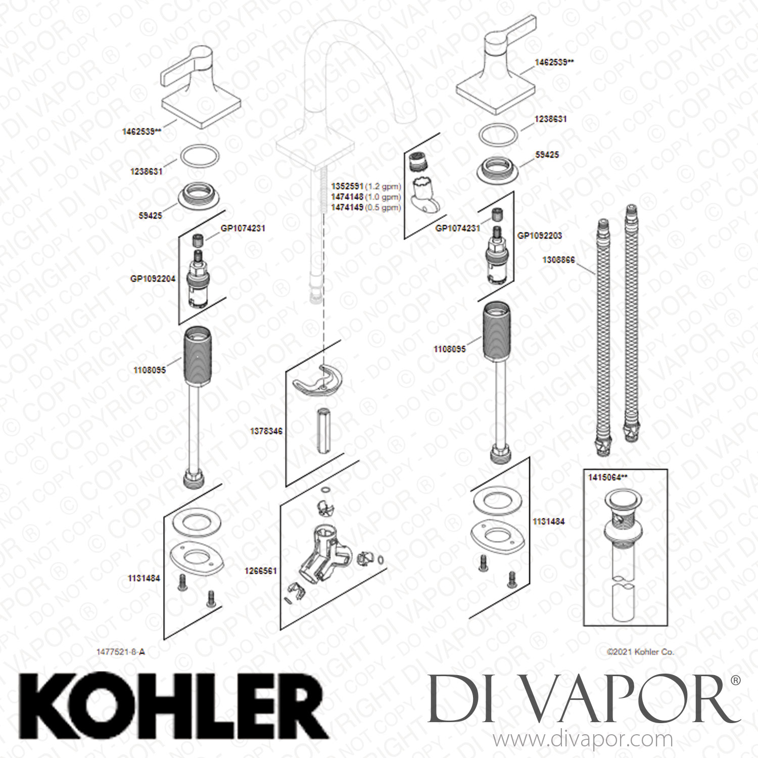 Kohler Widespread Bathroom Sink Tap, 0.5 GPM (K-28125-4N-CP) Spare Parts
