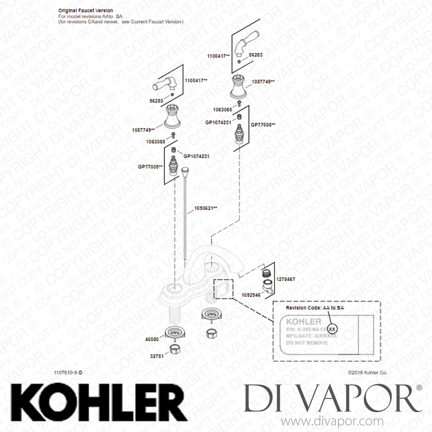 Kohler Centerset Bathroom Sink Tap, 1.2 GPM (K-393-N4-BN) Spare Parts