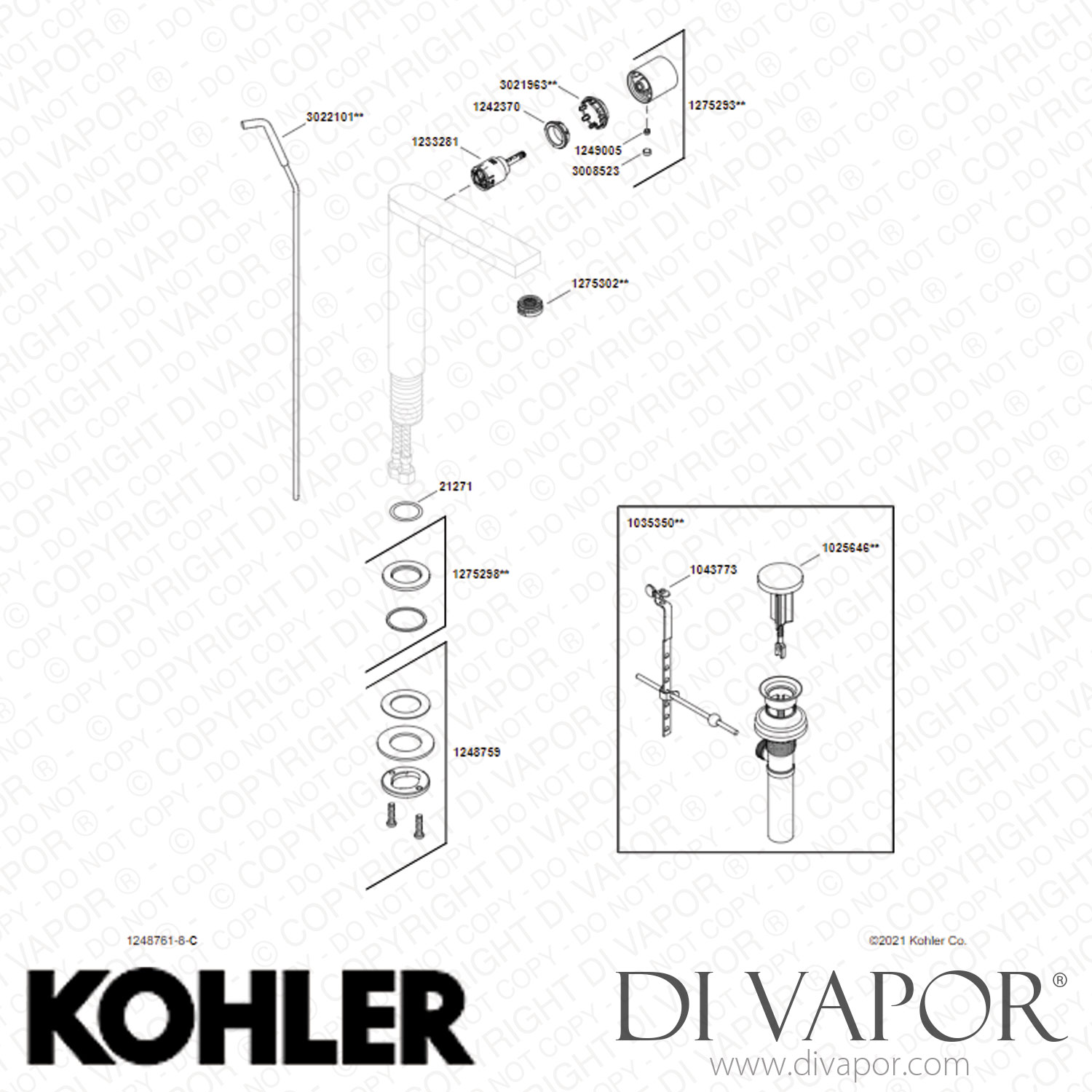 Kohler Single-Handle Bathroom Sink Tap with Cylindrical Handle, 1.2 GPM ...