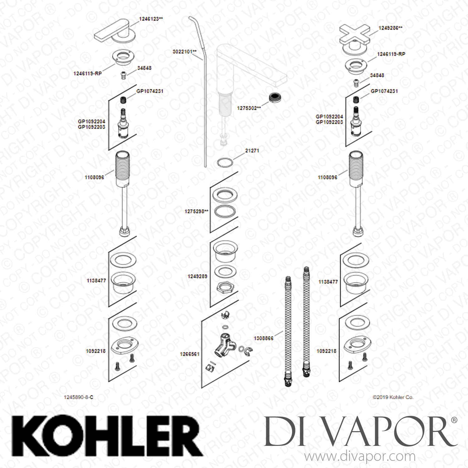 Kohler Widespread Bathroom Sink Tap with Lever Handles, 1.2 GPM (K-73060-4-BL) Spare Parts