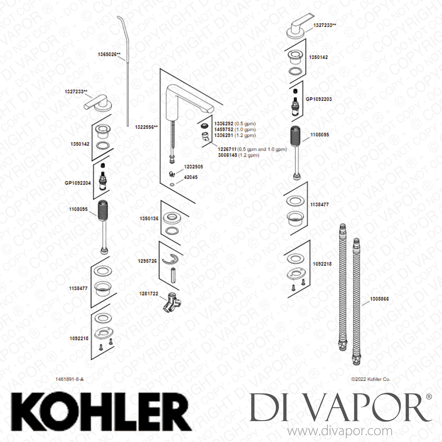 Kohler Widespread Bathroom Sink Tap (K-97352-4K-CP) Spare Parts