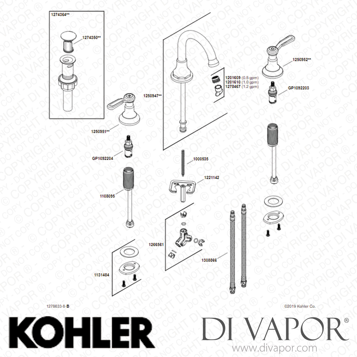 Kohler Widespread Bathroom Sink Tap, 1.2 GPM (K-R76257-4D-2BZ) Spare Parts