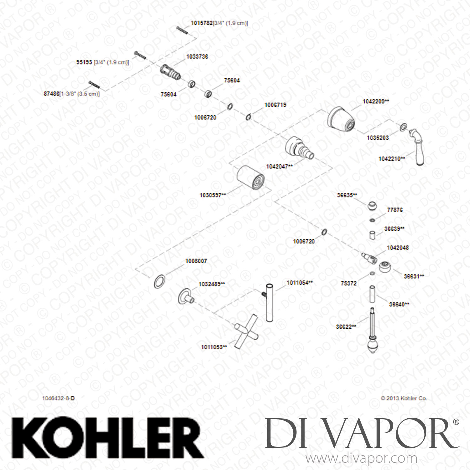 Kohler Transfer Valve Trim with Cross Handle (K-T14491-3-BL) Spare Parts