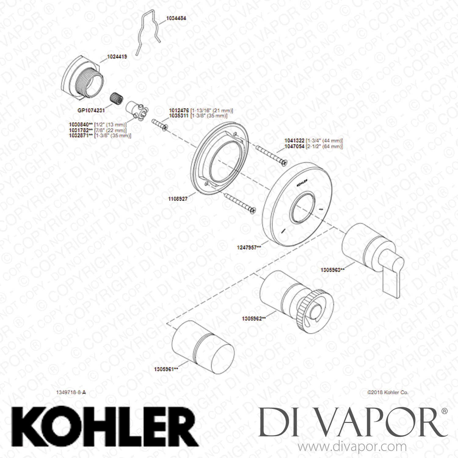 Kohler Transfer Valve Trim with Industrial Handle (K-T78026-9-BL) Spare Parts