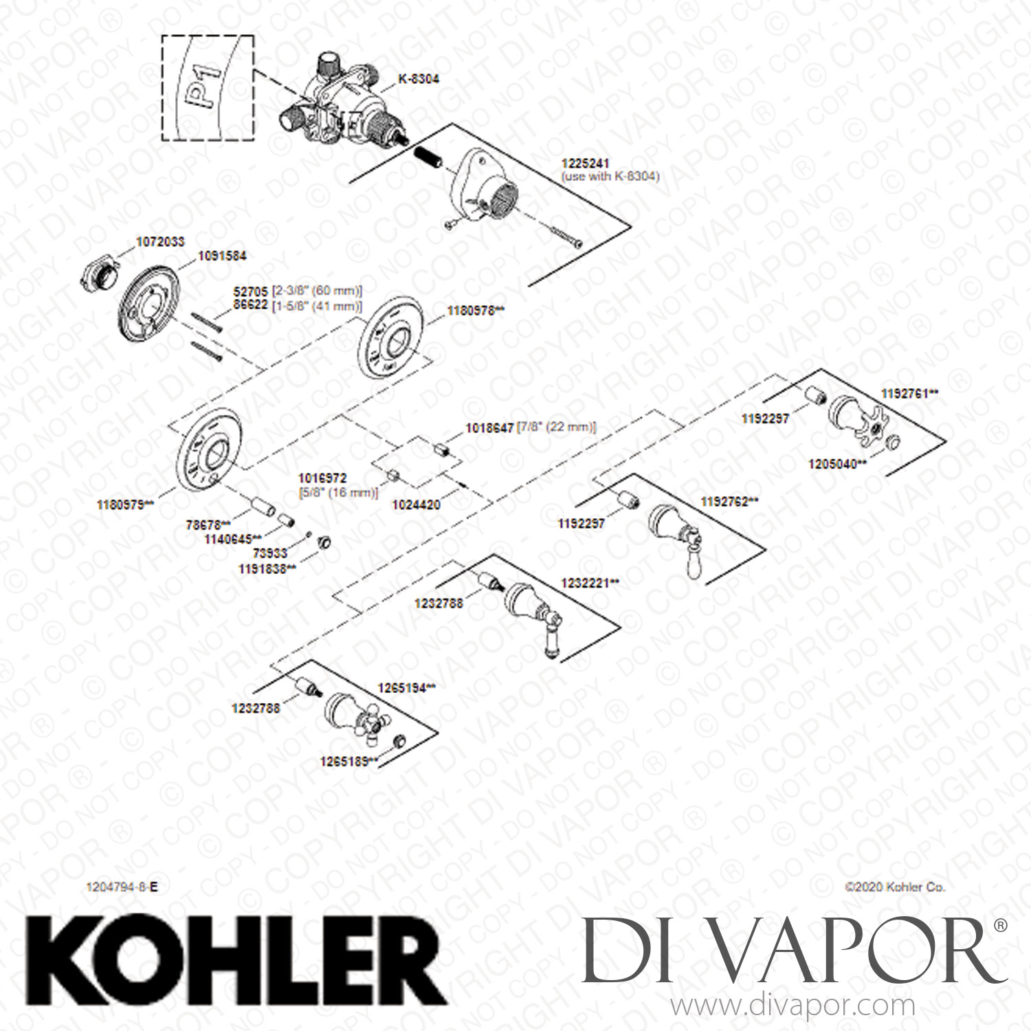 Kohler Valve Trim with Cross Handle (K-TS72767-3-2MB) Spare Parts