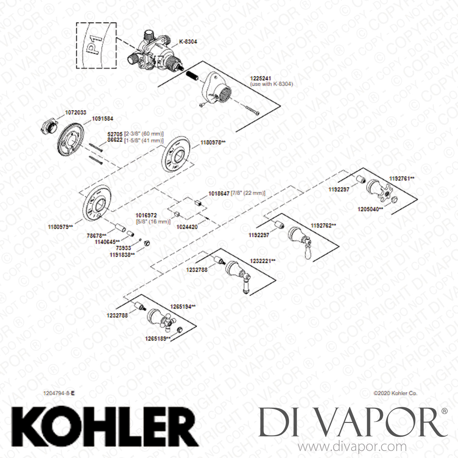 Kohler Valve Trim with Lever Handle (K-TS72767-4-2MB) Spare Parts