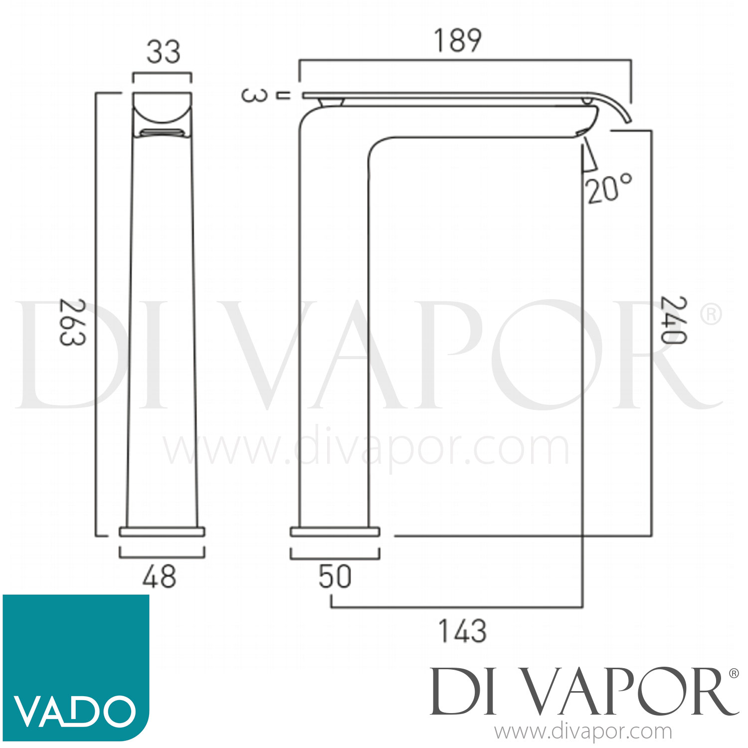 VADO KOV-100E/SB-C/P Kovera Extended Mono Basin Mixer without Universal ...