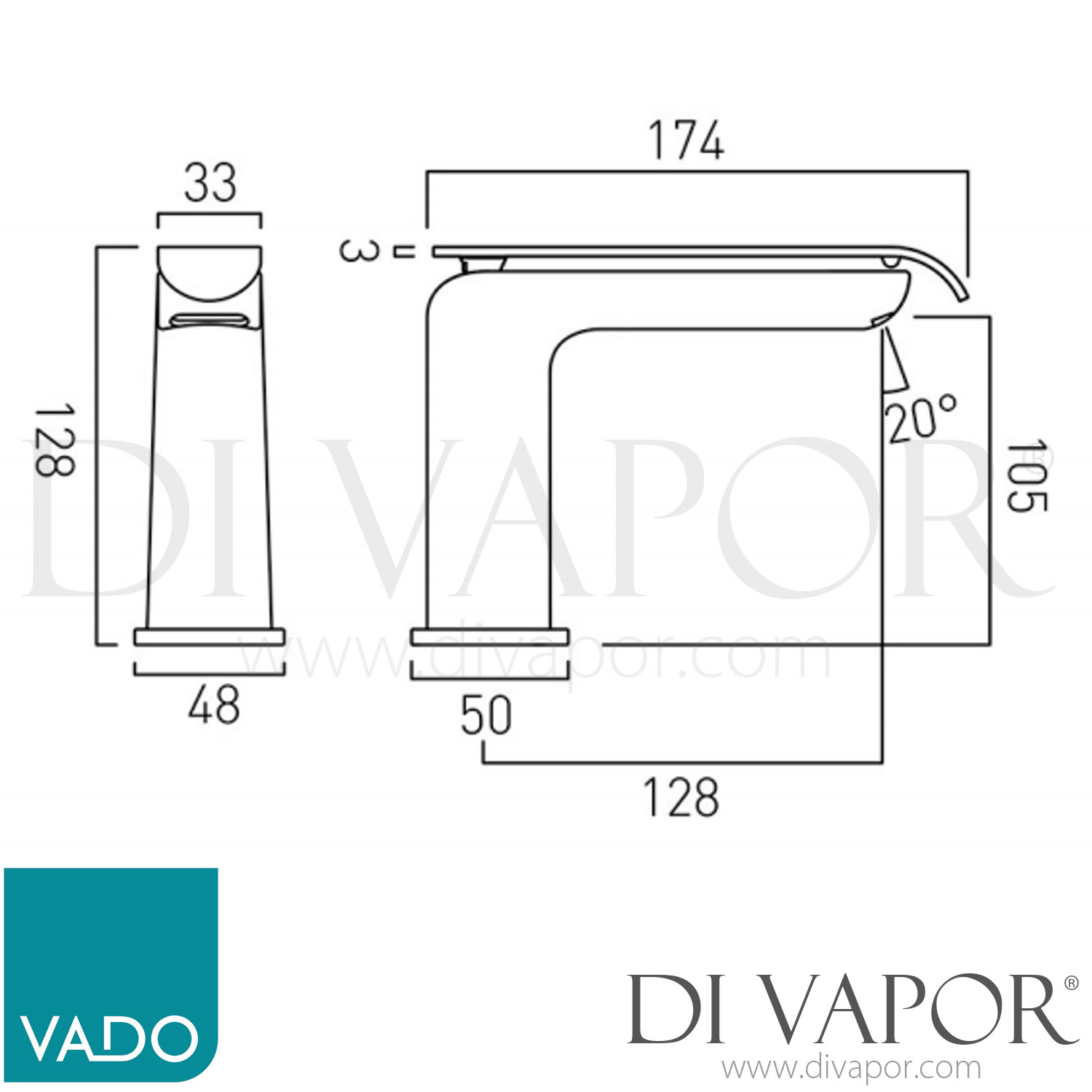 VADO KOV-100/SB-C/P Kovera Mono Basin Mixer without Universal Waste ...