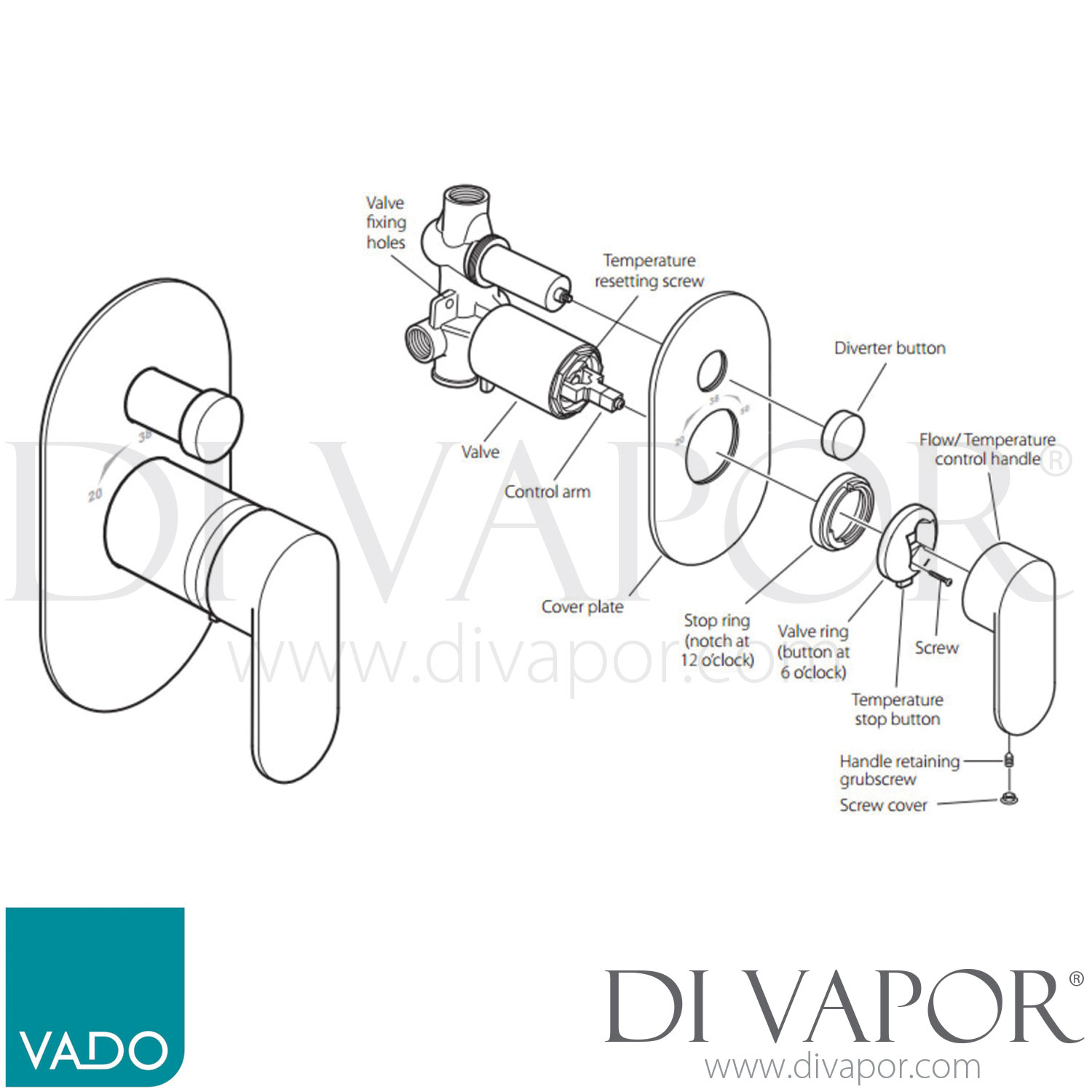 Vado LIF-147T Life Wall Mounted Concealed Thermostatic Shower Mixer ...