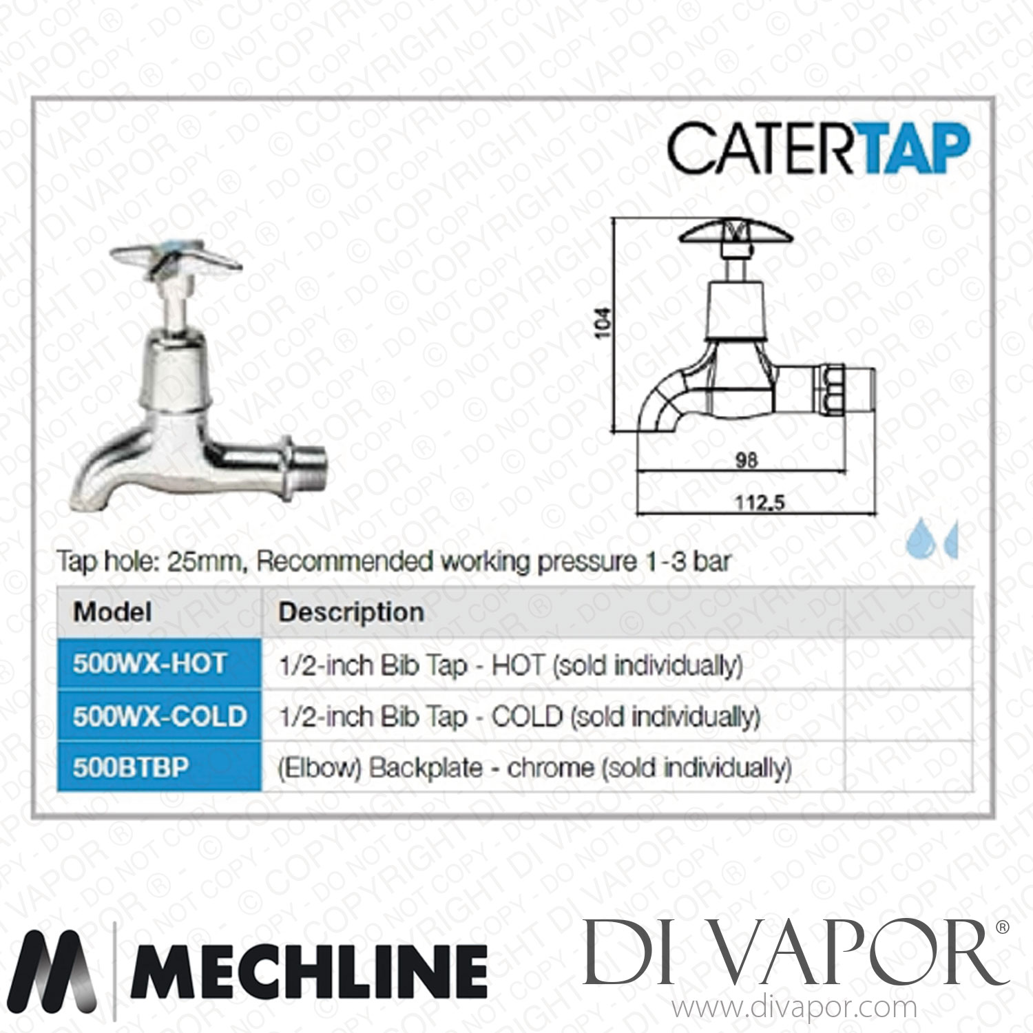 Mechline CaterTap JC-500WX-COLD Light Duty Cross Head 1/2 Inch Bib Tap ...