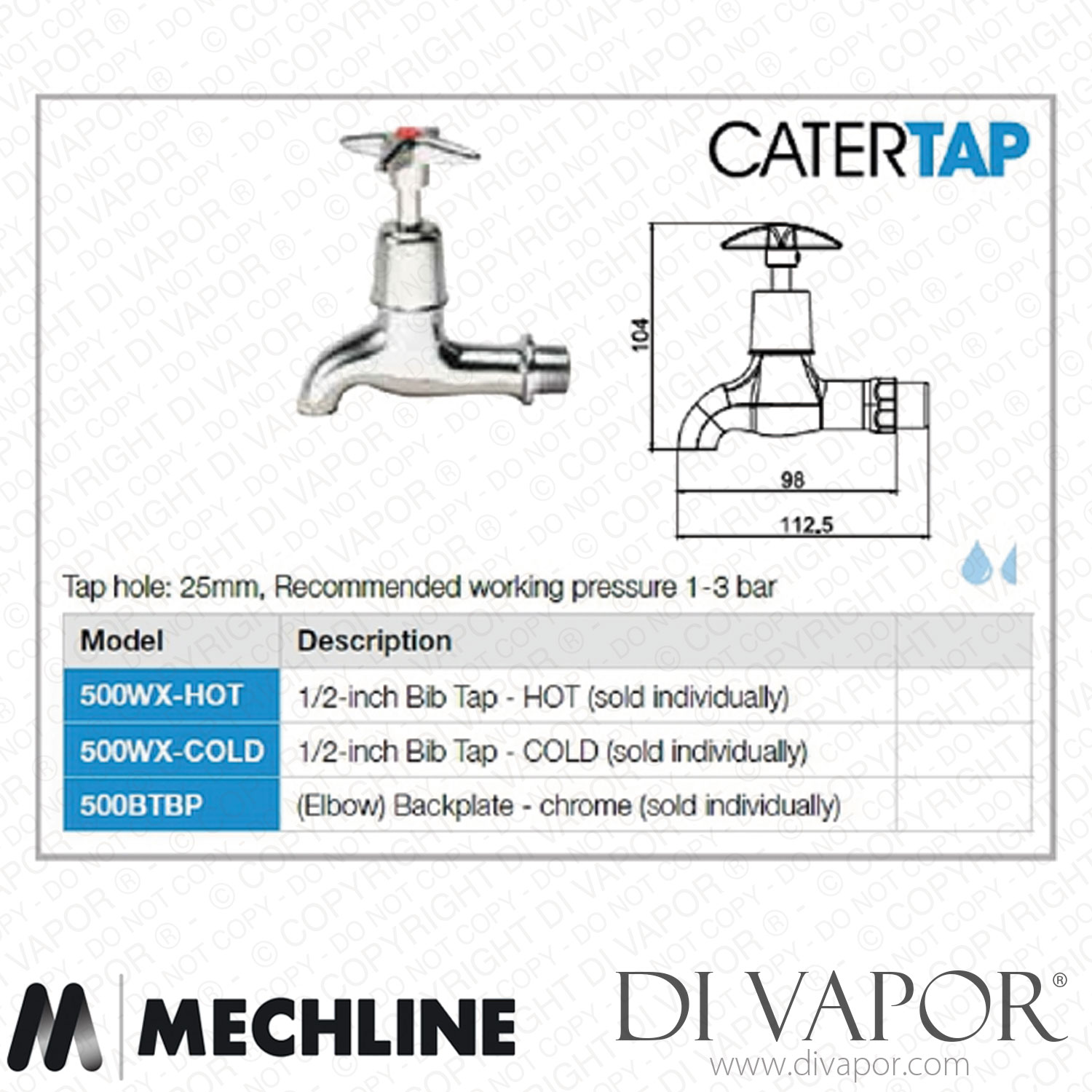 Mechline CaterTap JC-500WX-HOT Light Duty Cross Head 1/2 Inch Bib Tap ...