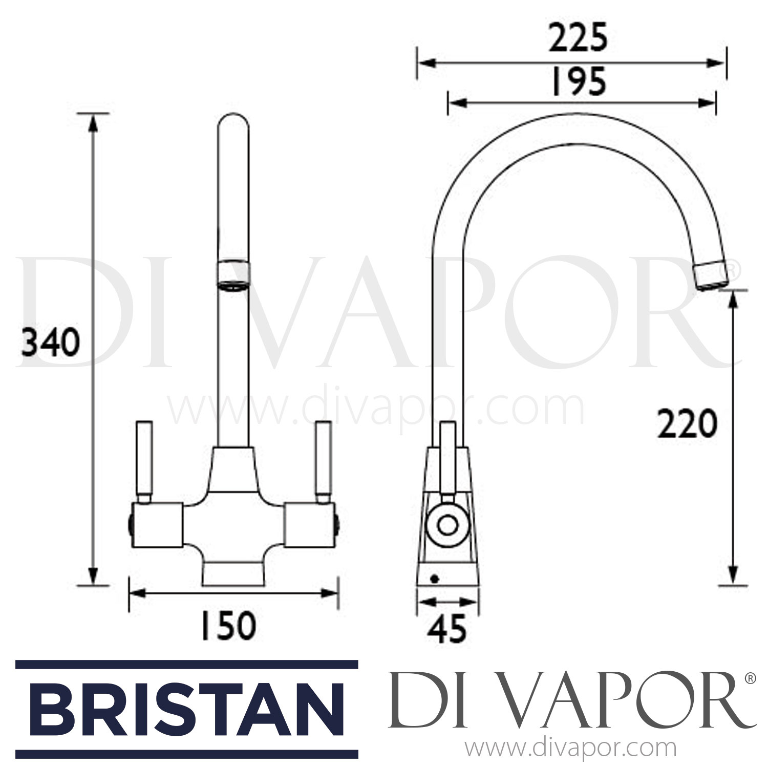 Bristan MZ SNK EF BN TO Monza Kitchen Sink Mixer Tap - Brushed Nickel ...