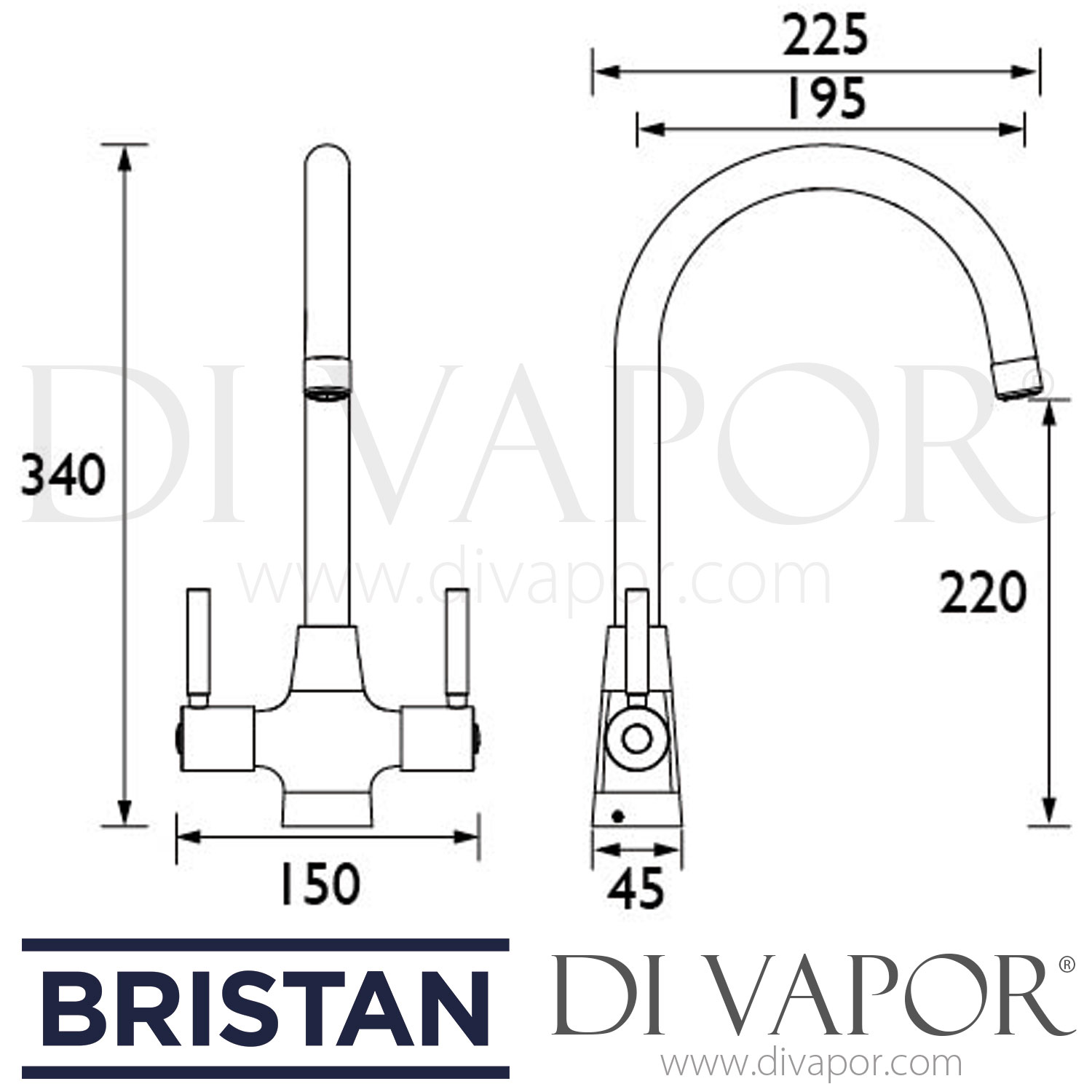 Bristan MZ SNK EF BN Monza Sink Mixer - Brushed Nickel Kitchen Tap ...