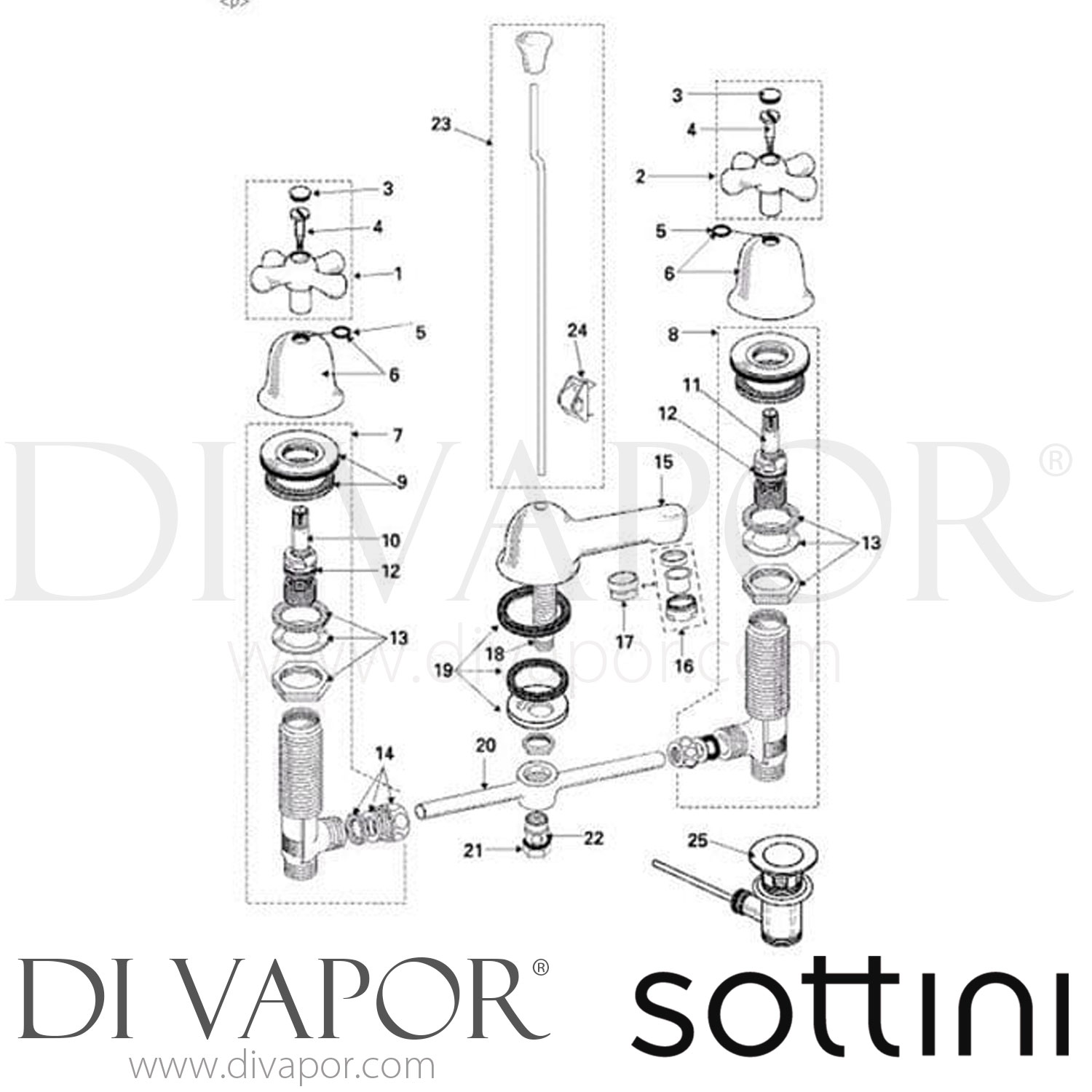 Sottini Reprise Dual Control Three Taphole Basin Mixer Spare Parts ...