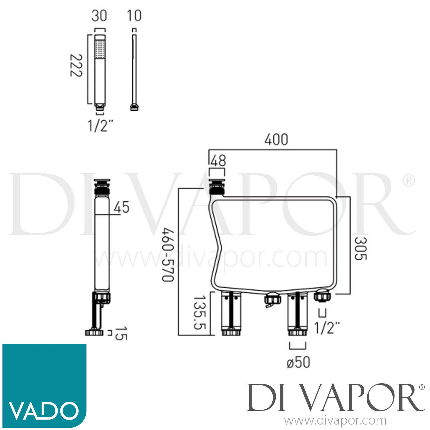 VADO NOT-CAPSULE-C/P Capsule Single Function Shower Handset Spare Parts