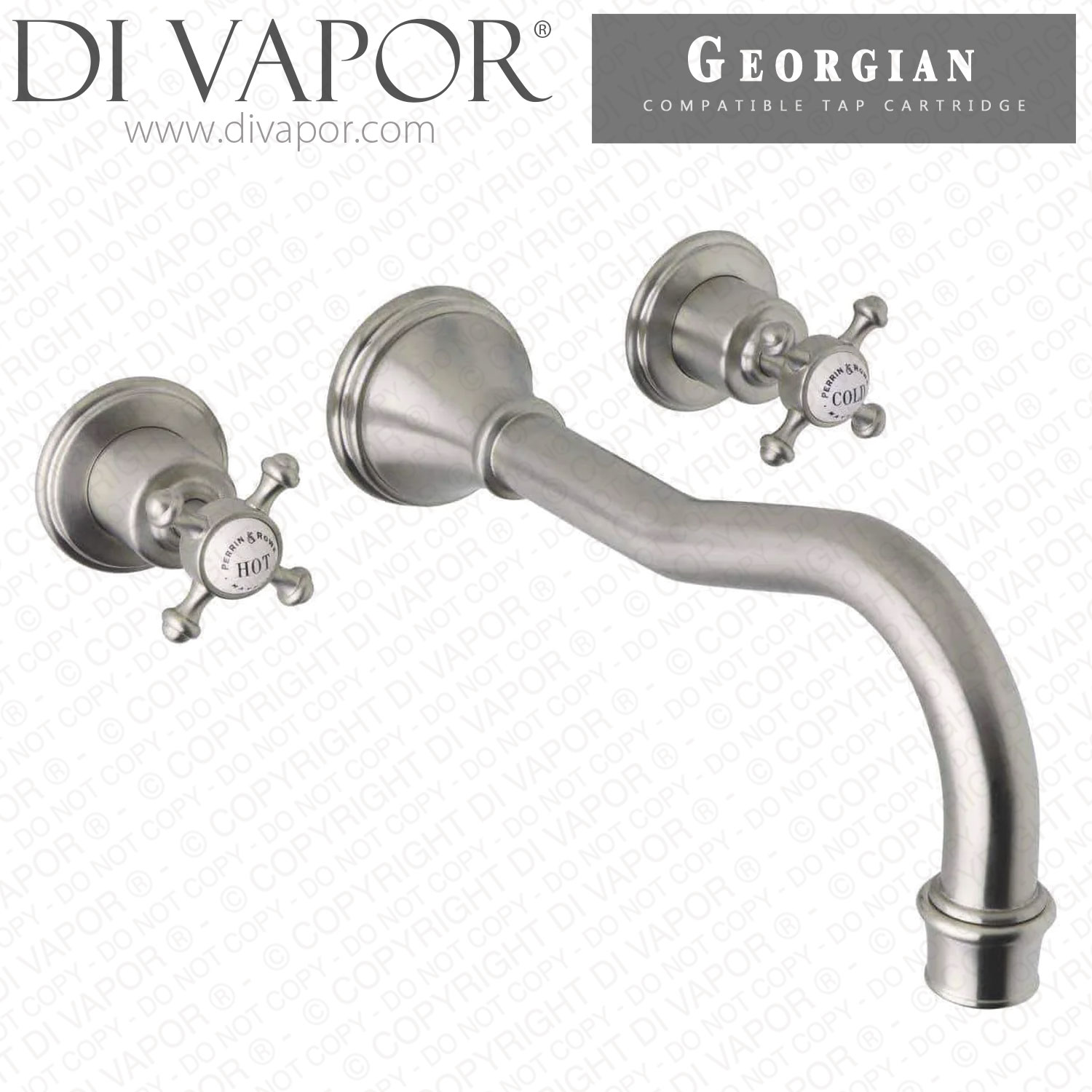 Perrin & Rowe 3784 Georgian Three-Hole Wall-Mounted Bath Filler Tap Hot ...