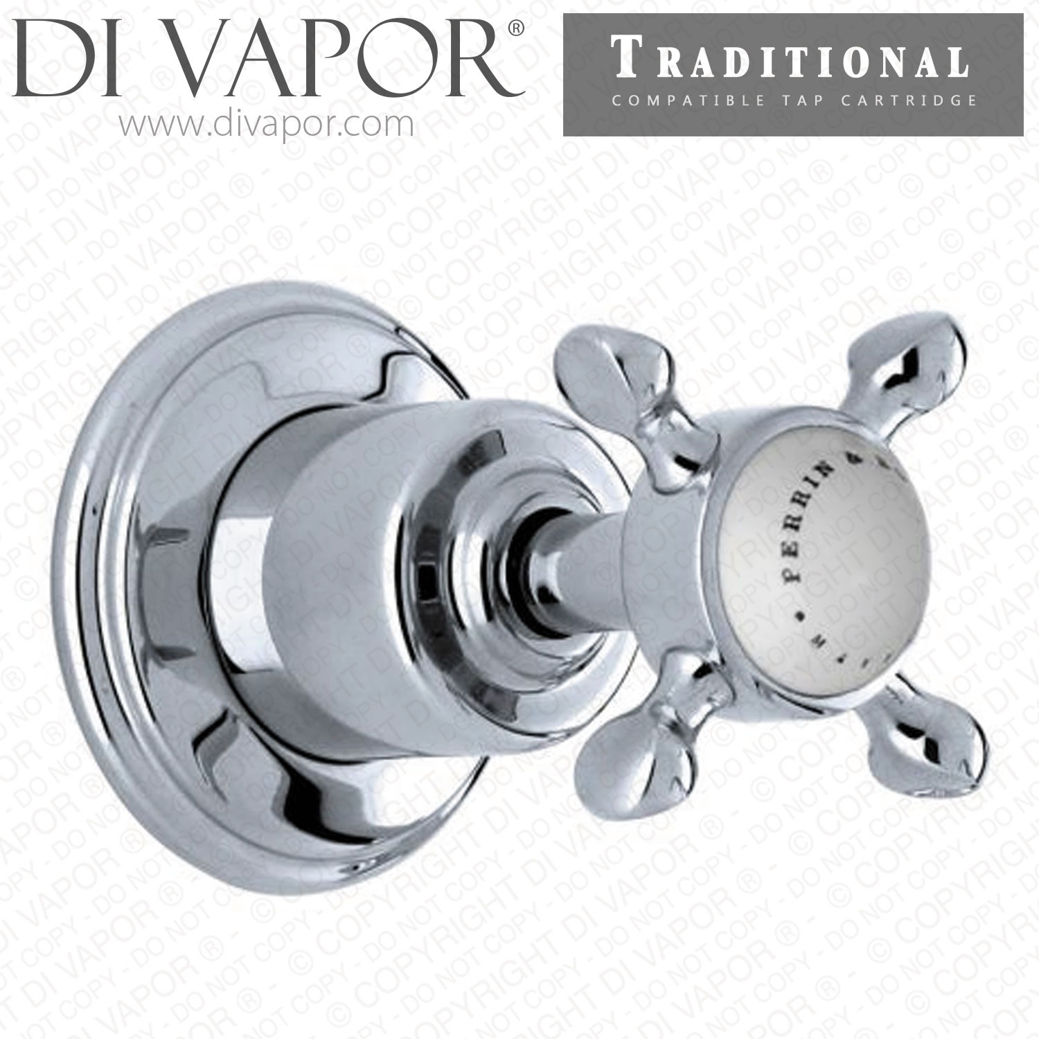 Perrin & Rowe 5593 Traditional Three-Way Diverter with Crosstop Handle and Shut-Off Compatible ...