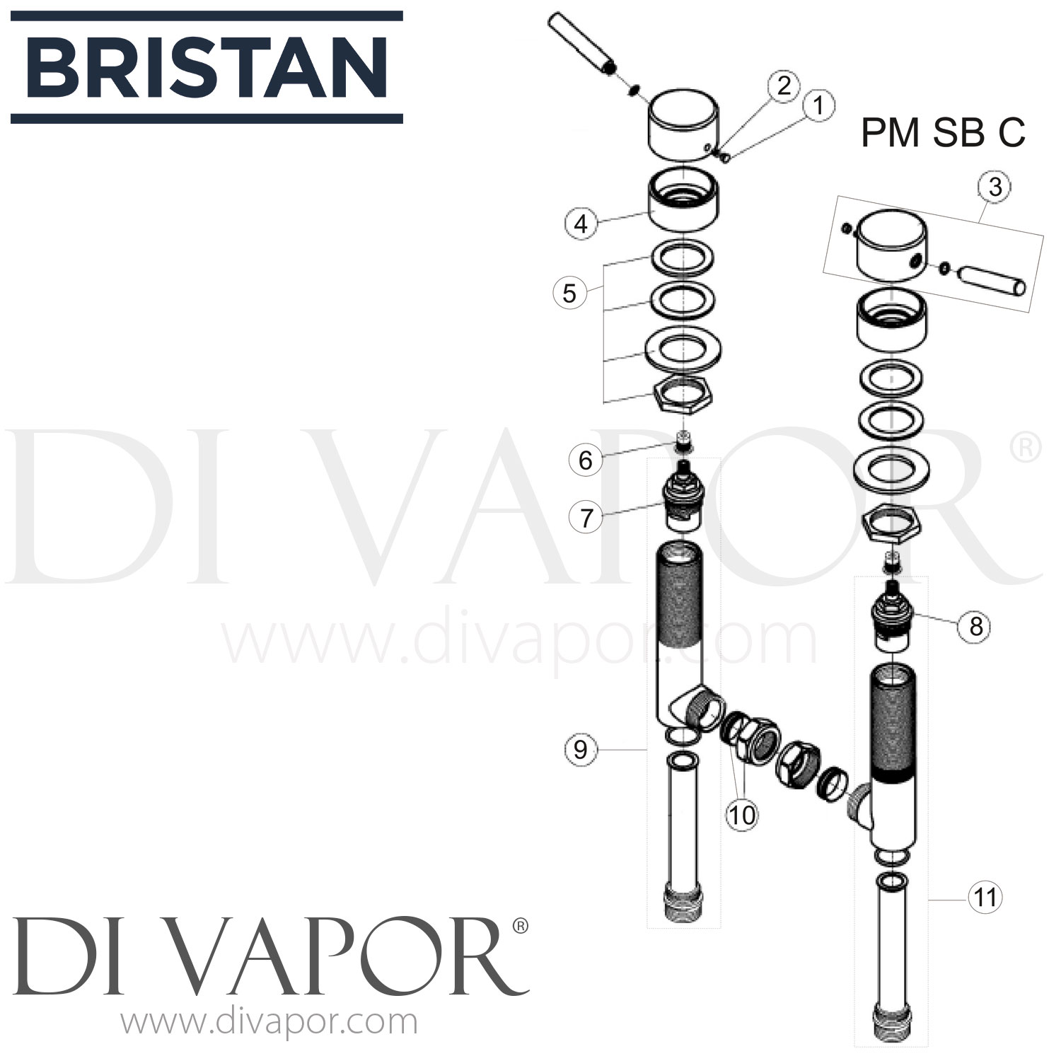 Bristan PM SB C Prism Side Bodies Spare Parts