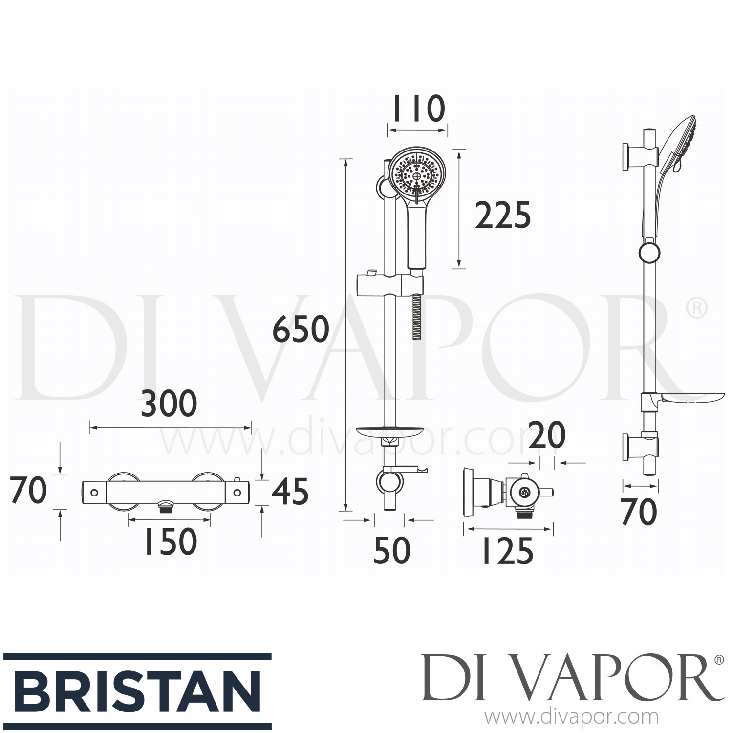 Bristan PM SHXMMCTFF C Prism Cool Touch Thermostatic Bar Shower with Multi Function Handset ...