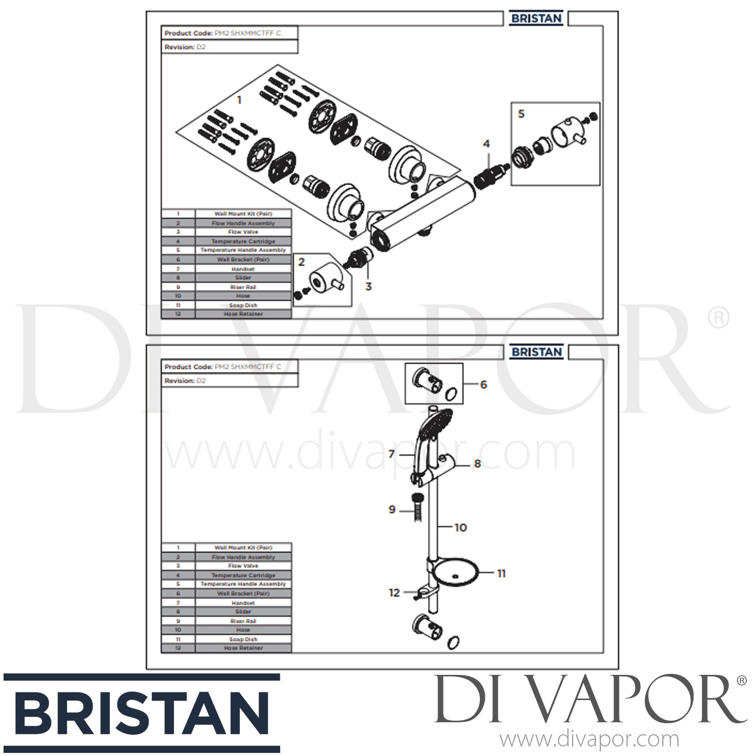 Bristan PM SHXMMCTFF C Prism Cool Touch Thermostatic Bar Shower with Multi Function Handset ...