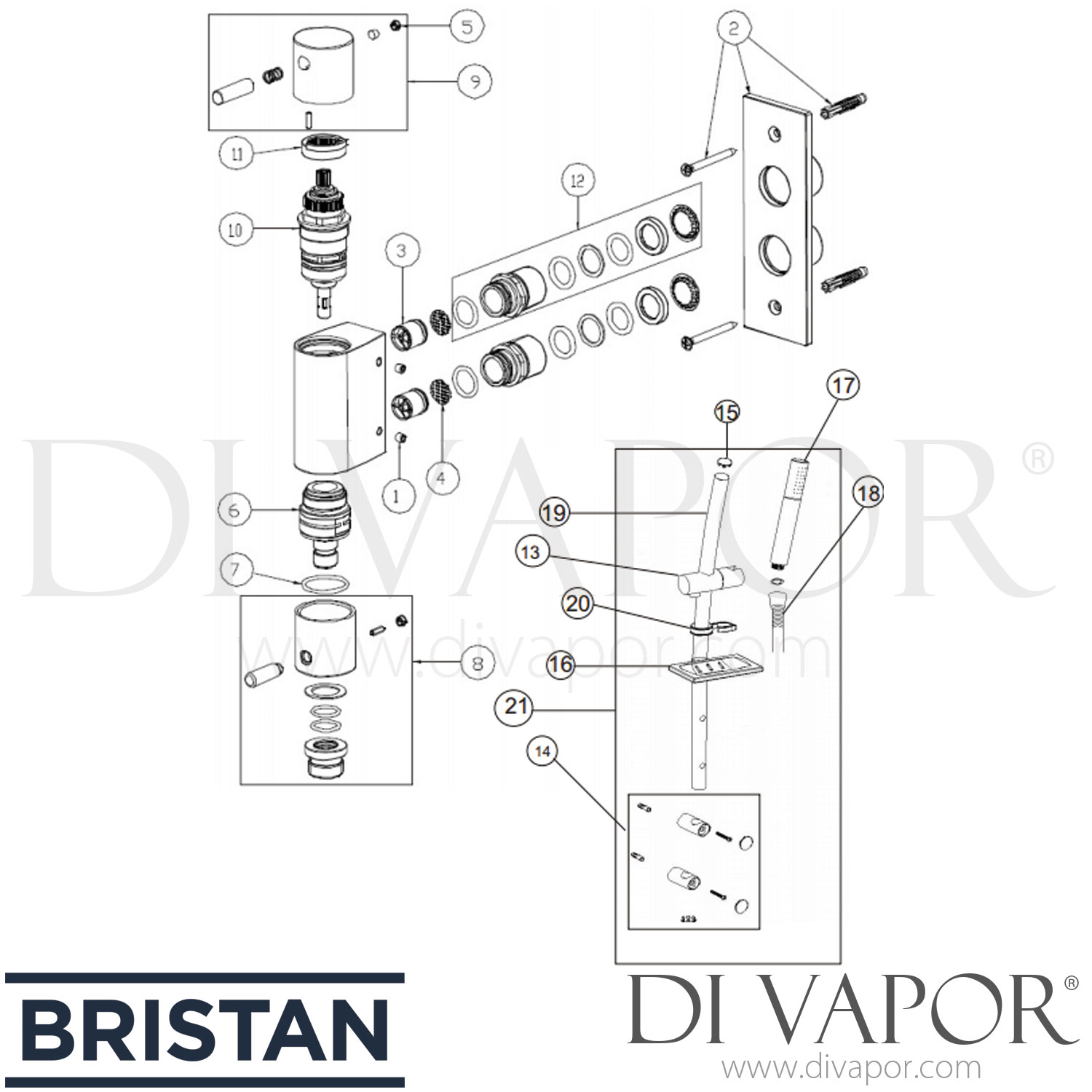 Bristan PM VSHXAR C Prism Vertical Dual Control Thermostatic Bar Valve ...