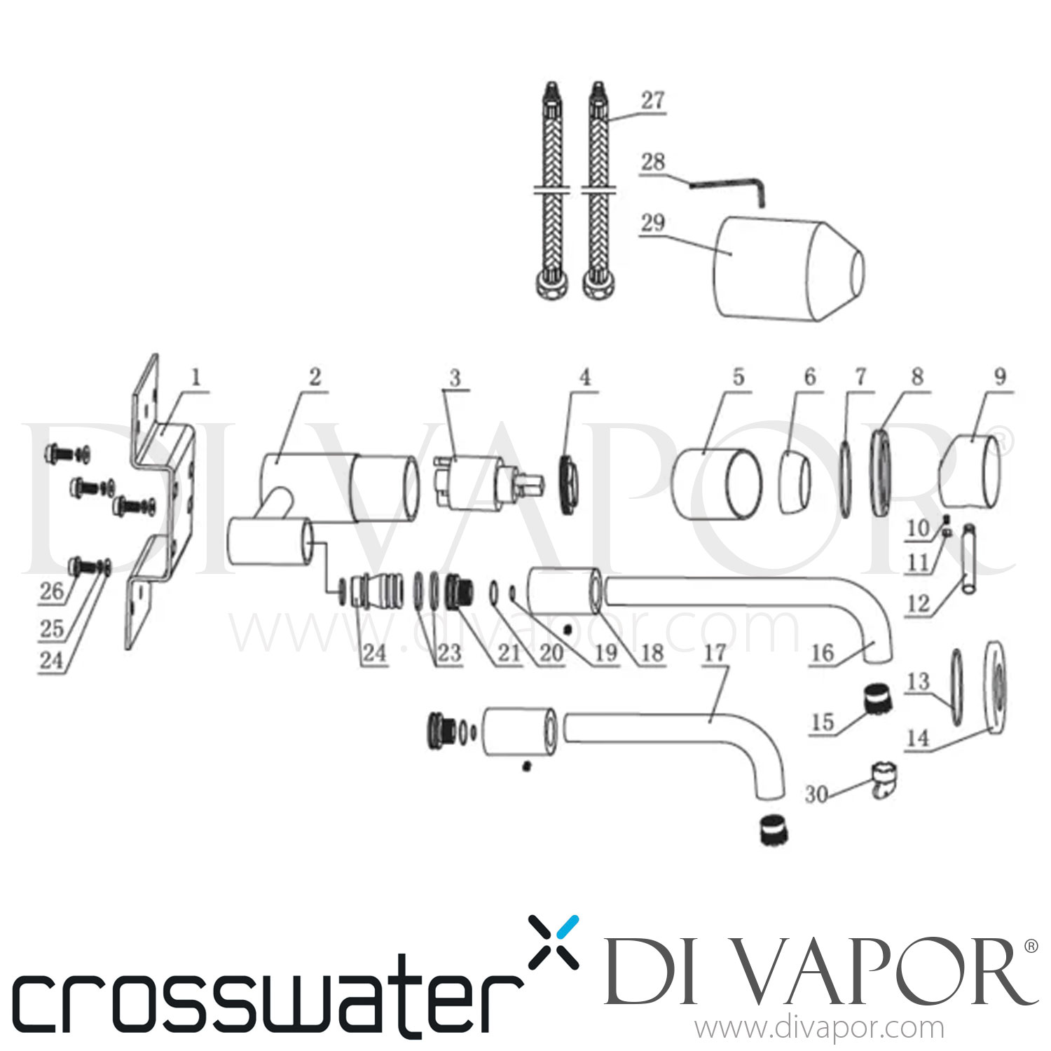 Crosswater PRO120WNC MPRO Basin 2 Hole Set Chrome Tap Spare Parts