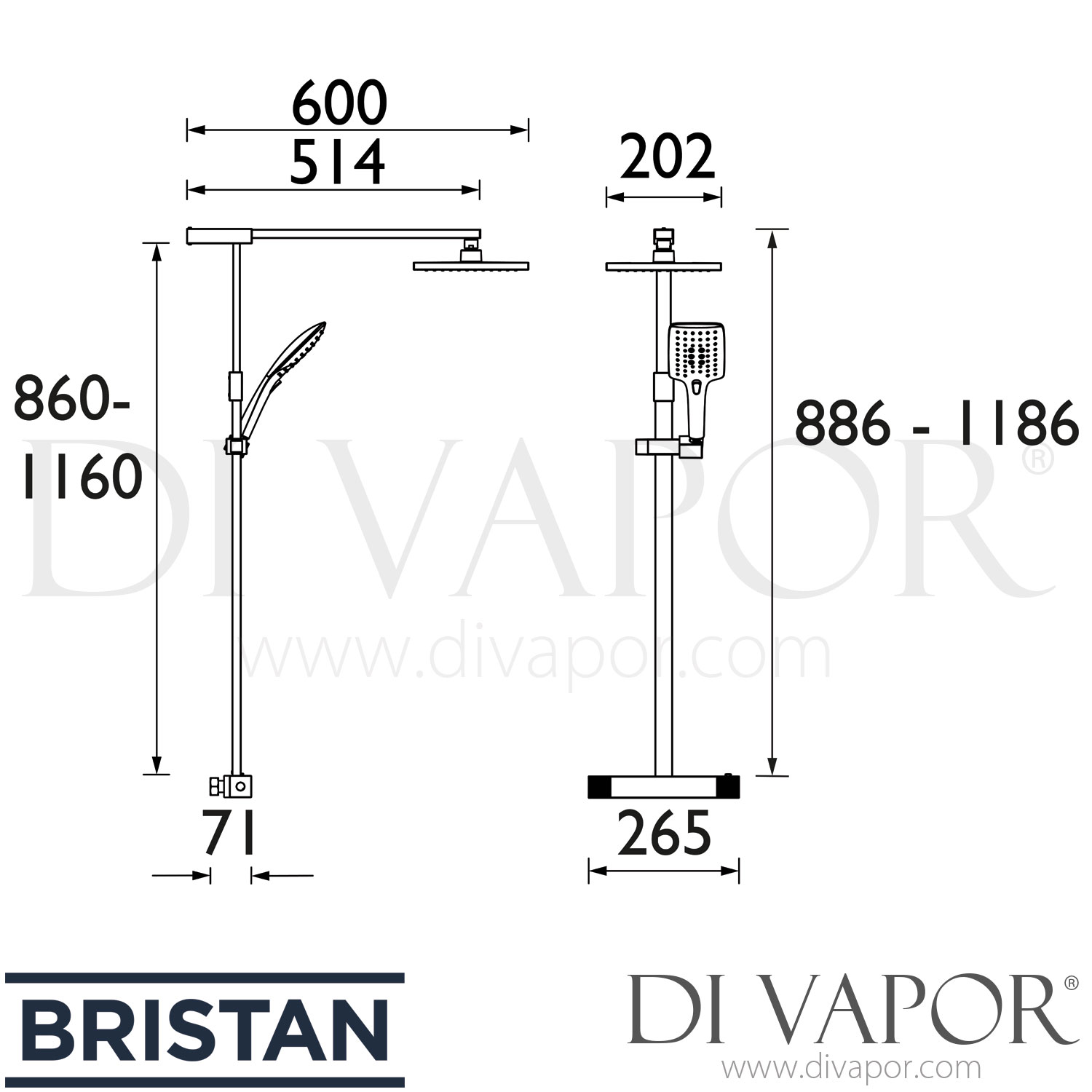 Bristan QD SHXDIVFF C Quadrato Thermostatic Bar Shower with Rigid Riser ...