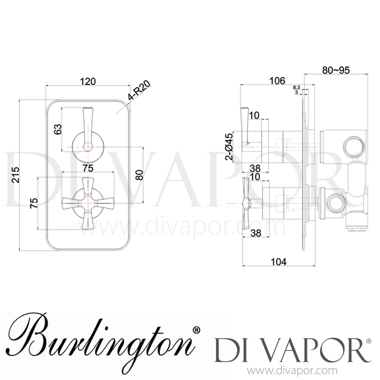 Burlington R2SV CHR Riviera Shower Valve with Diverter Spare Parts