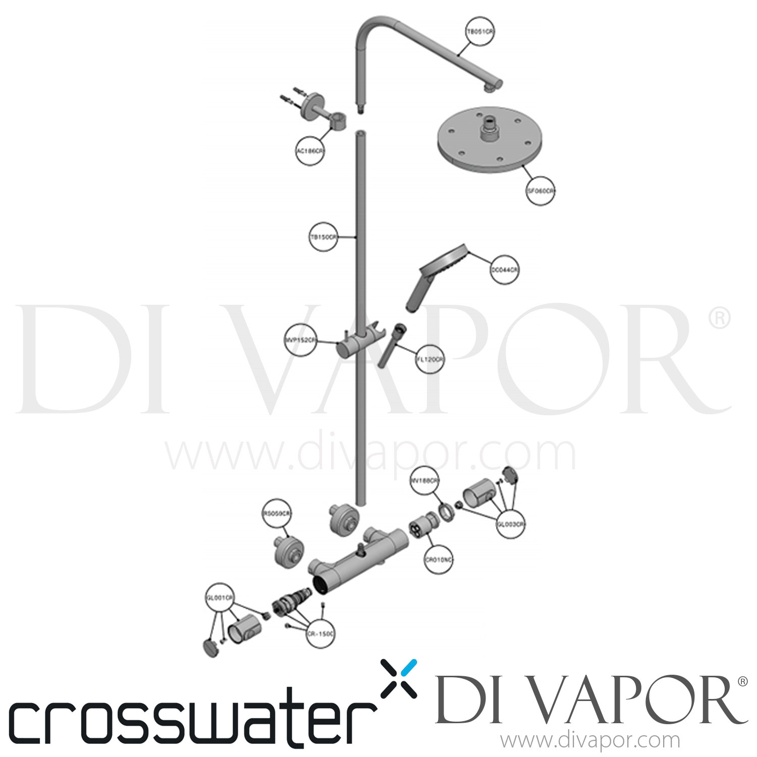Crosswater RM553WC Curve Multifunction Bar Mixer Shower with Fixed Head ...