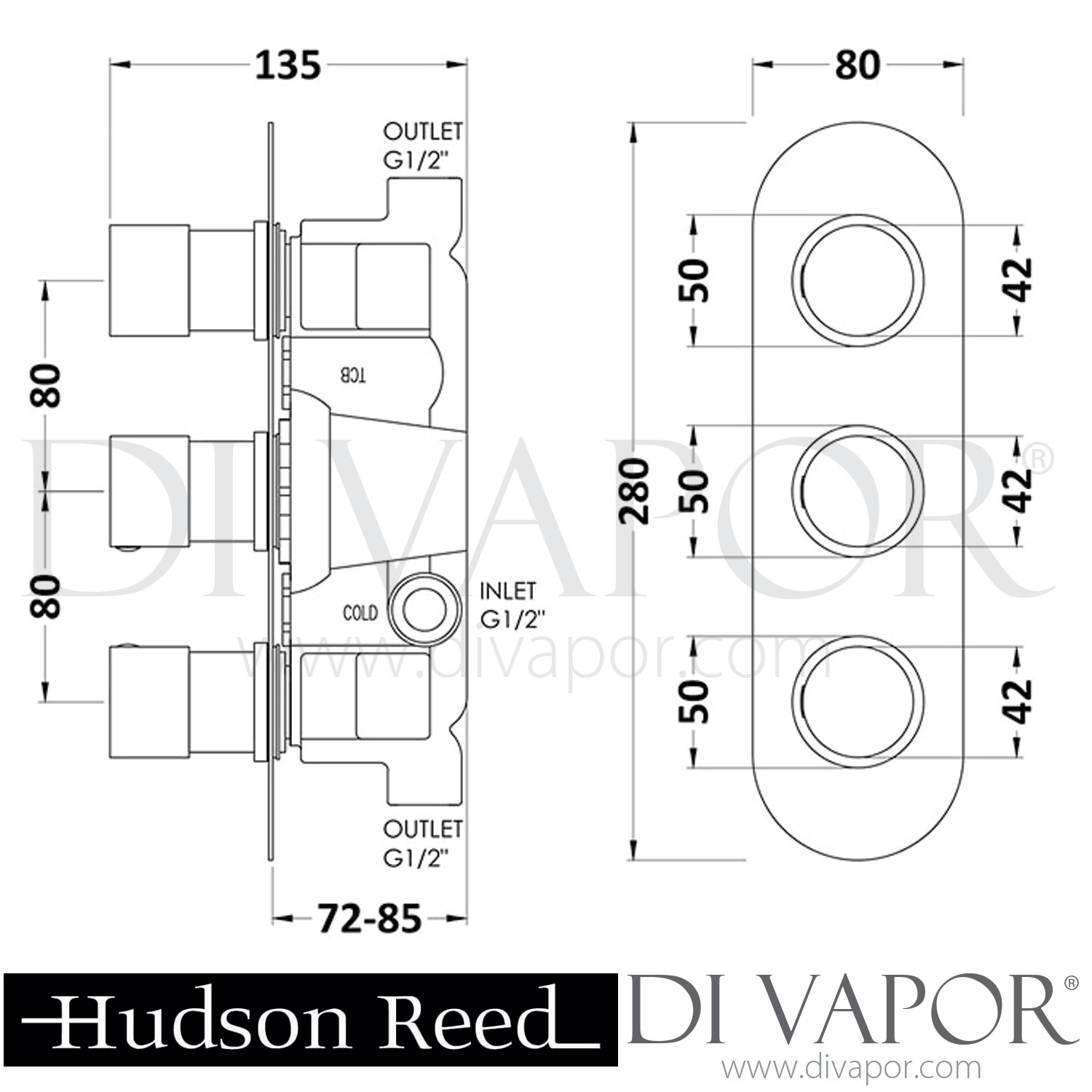 Hudson Reed Round Triple Concealed Thermostatic Shower Valve - RNDTR02 ...