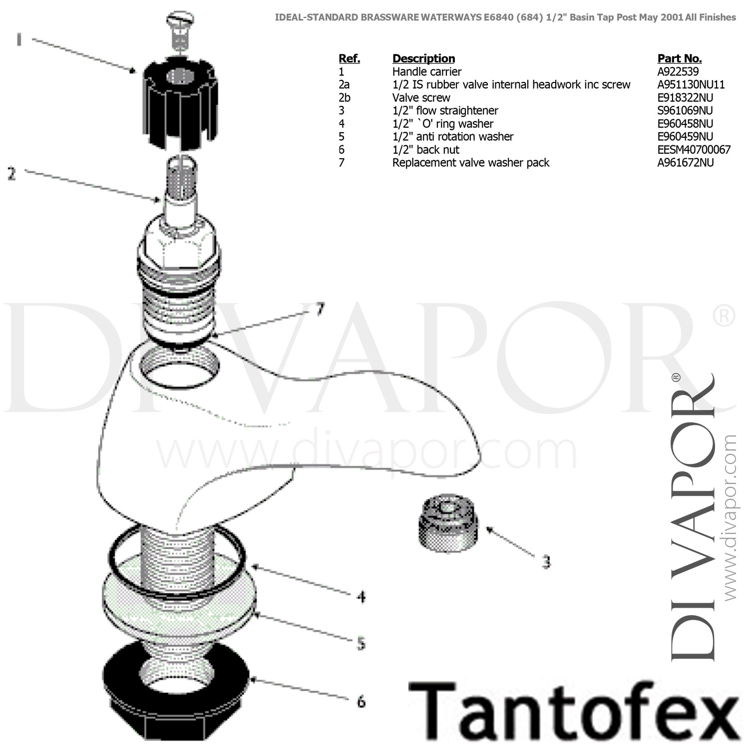 Tantofex Tantara Basin Pts Rim Mounted Basin Tap Spare Parts S7043AA
