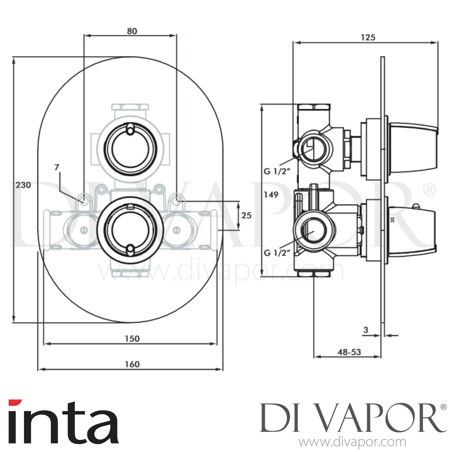 Inta SU40013CP Sulis Thermostatic Concealed Shower with Overhead Soaker ...