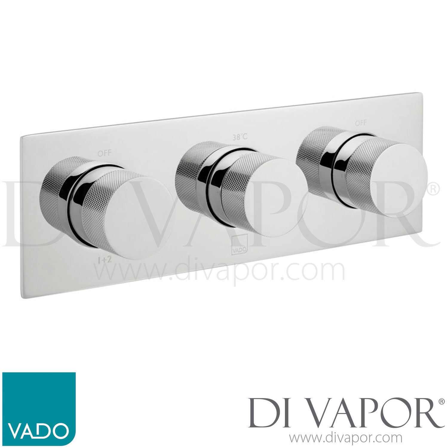 Vado TAB-128/3-H-CPK Tablet Knurled Accents 3 Outlet Thermostatic Valve ...