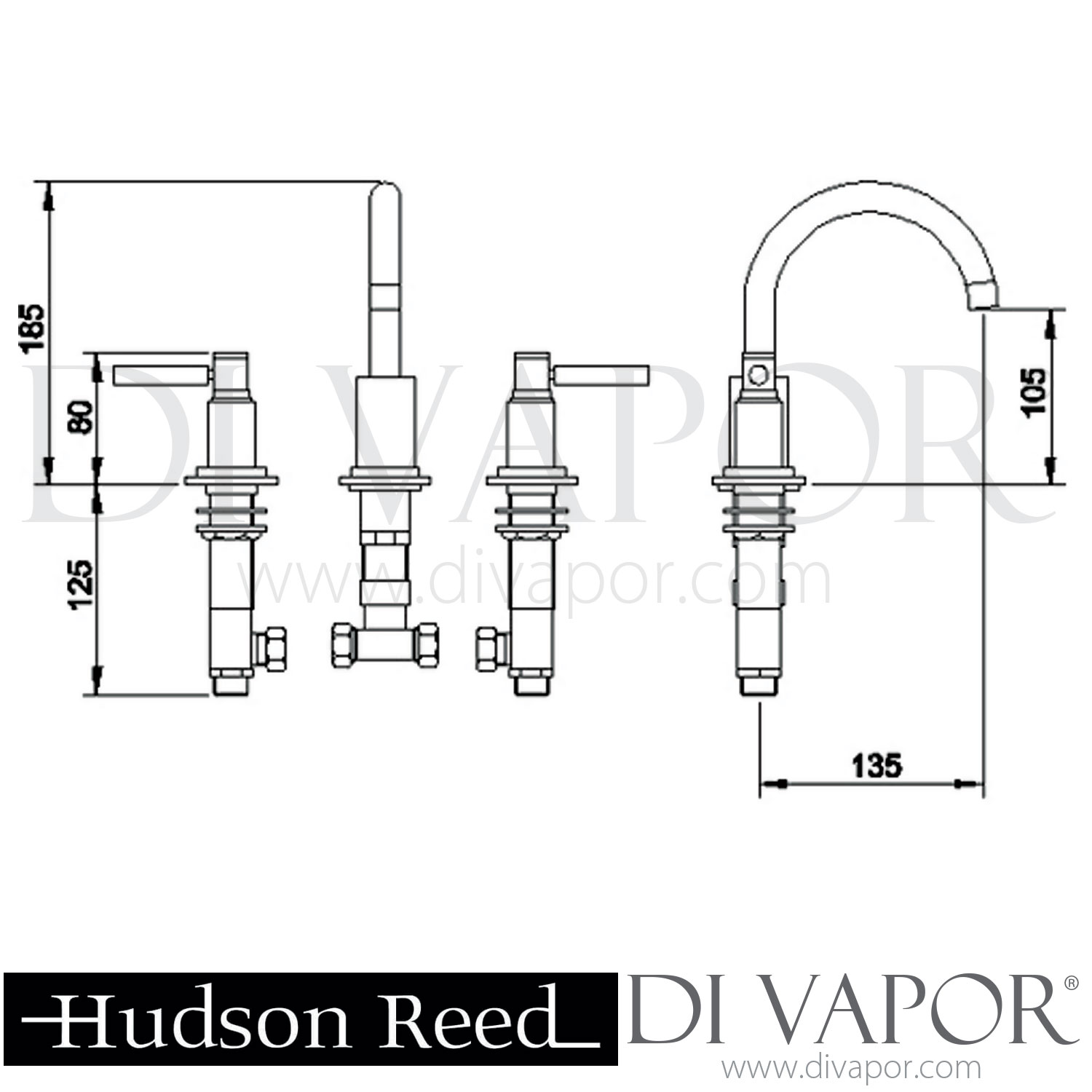 Hudson Reed TEL307 Tec Lever 3 Tap Hole Basin Mixer Spare Parts