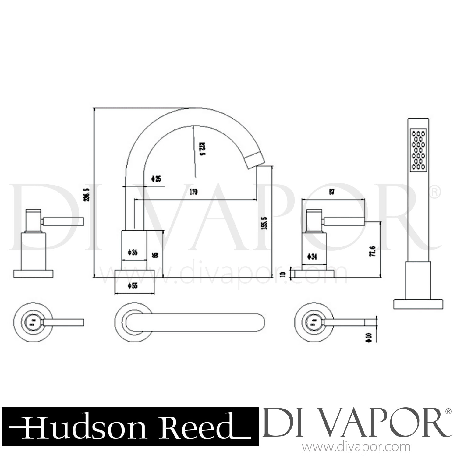 Hudson Reed Tec Lever 4 Tap Hole Bath Mixer Tap With Swivel Spout ...