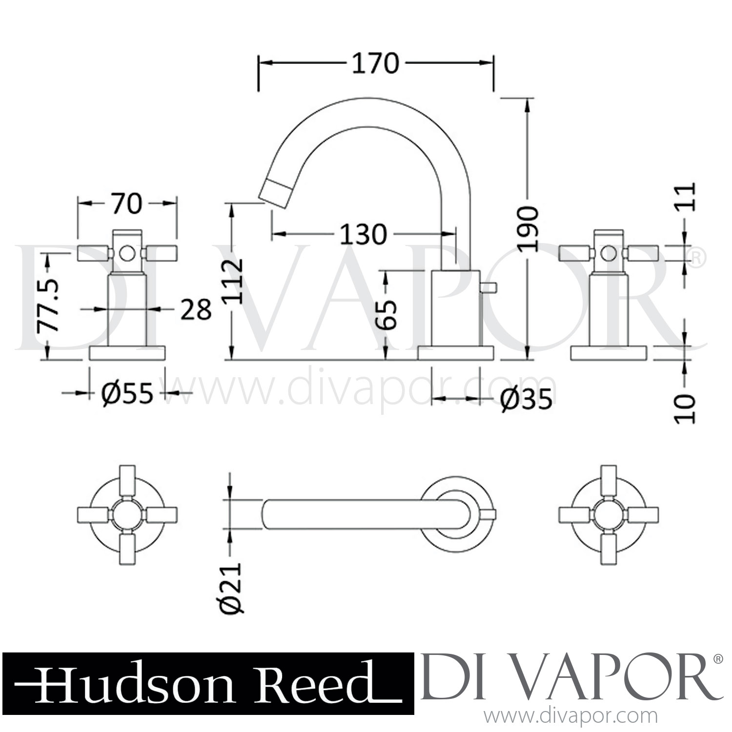 Hudson Reed Tec Crosshead 3 Tap Hole Basin Mixer Tap With Swivel Spout ...