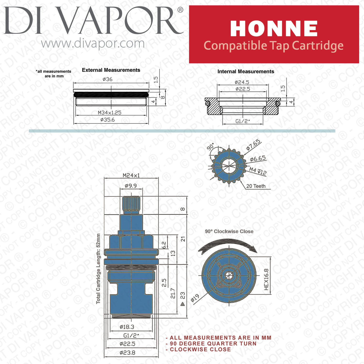 TEKA Honne Cold Tap Cartridge 20 Splines with Collar Bush Compatible ...